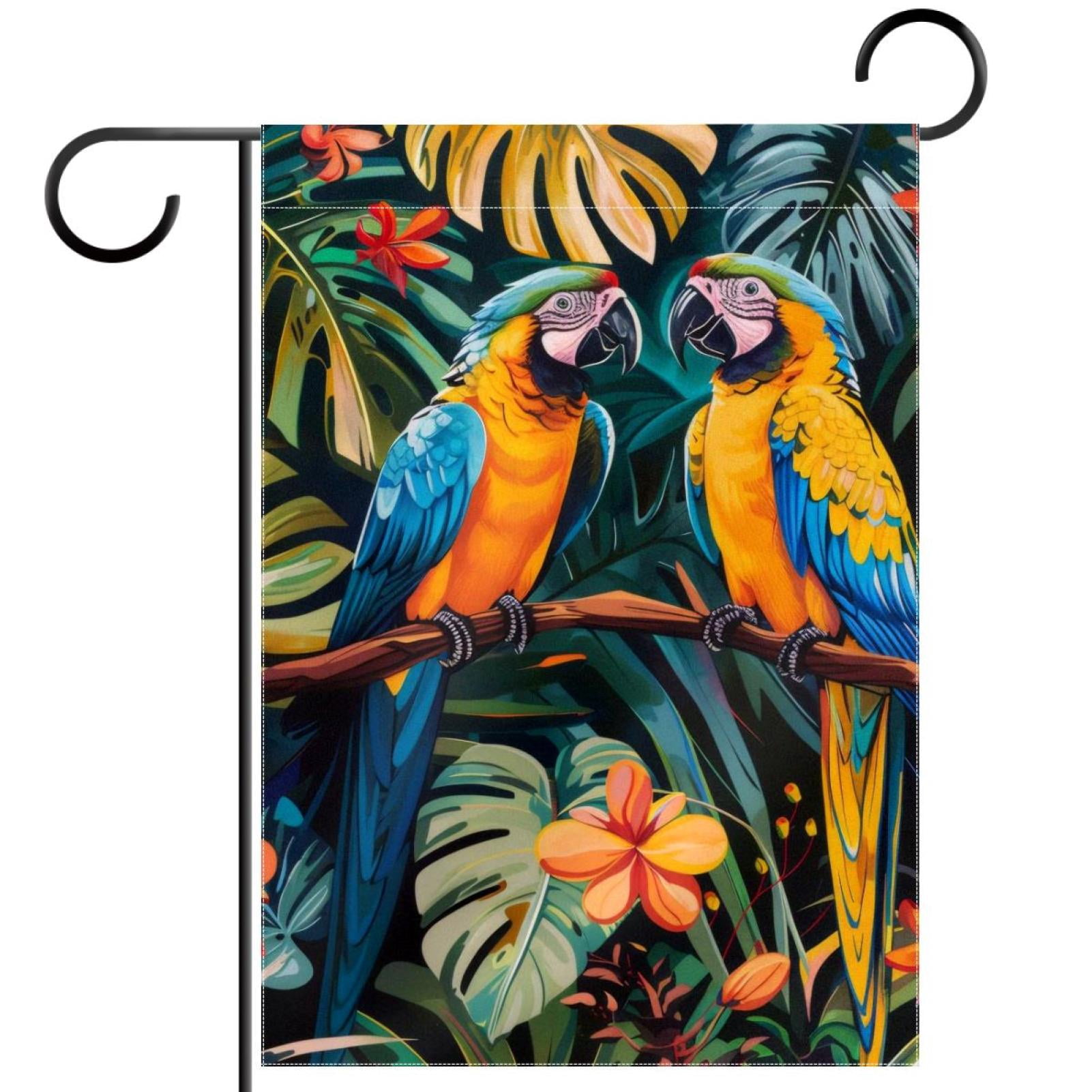 Tropical Birds Parrot and Palm Leaves Hibiscus Flowers Double Sided ...