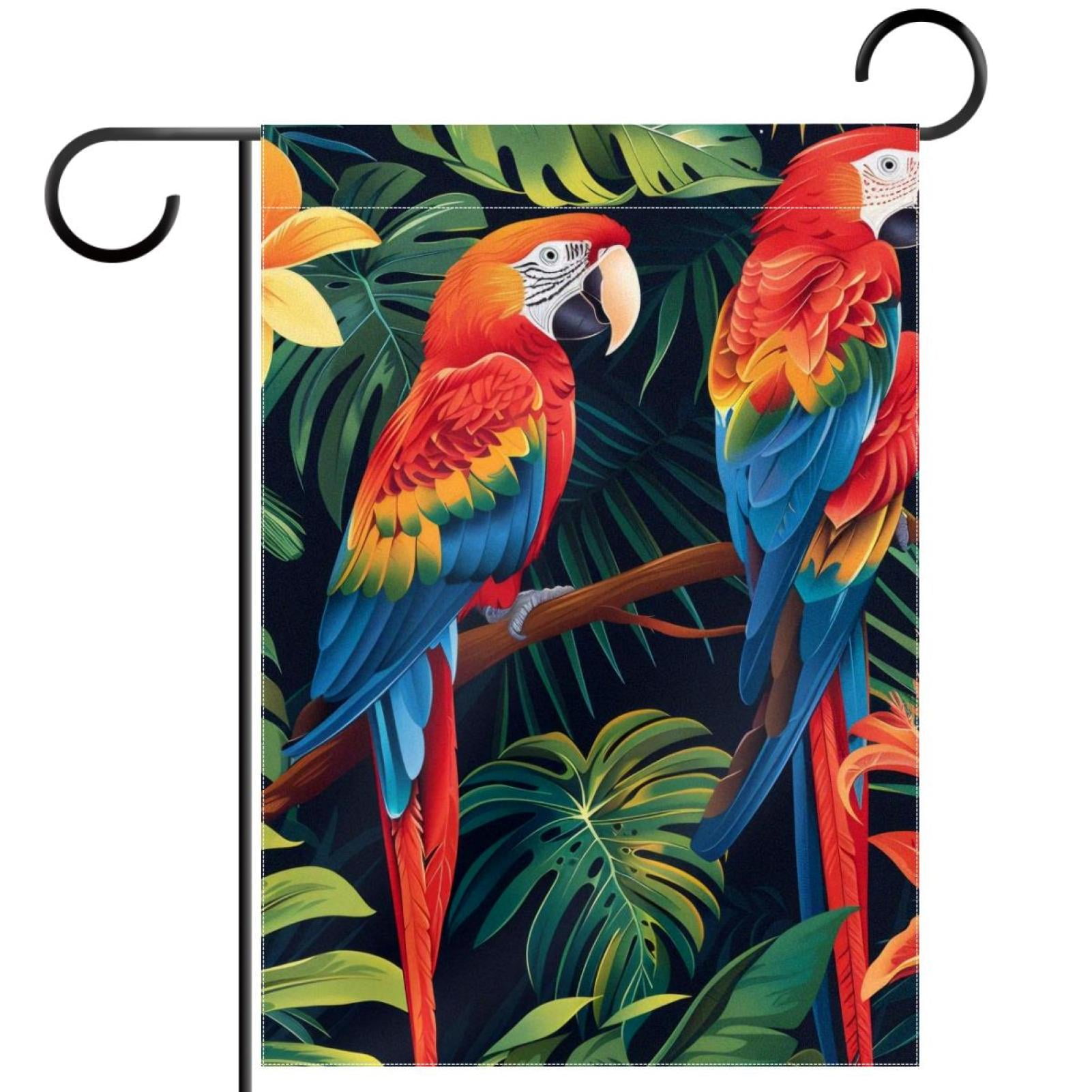 Tropical Birds Parrots Jungle Plants Garden Flag Double Sided House ...