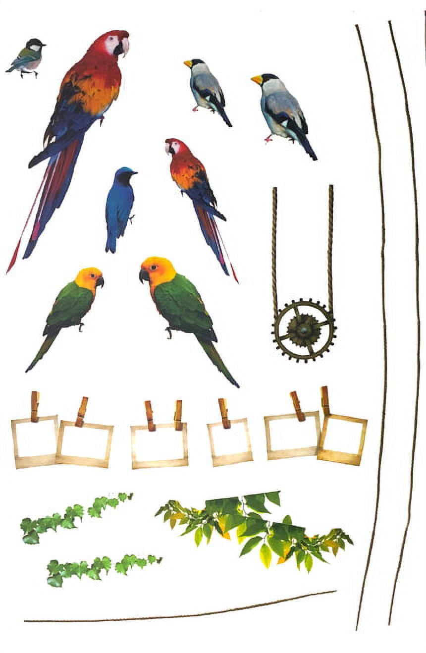Tropical Birds and Parrots Style Easy Peel and Stick DIY Wall Decal ...
