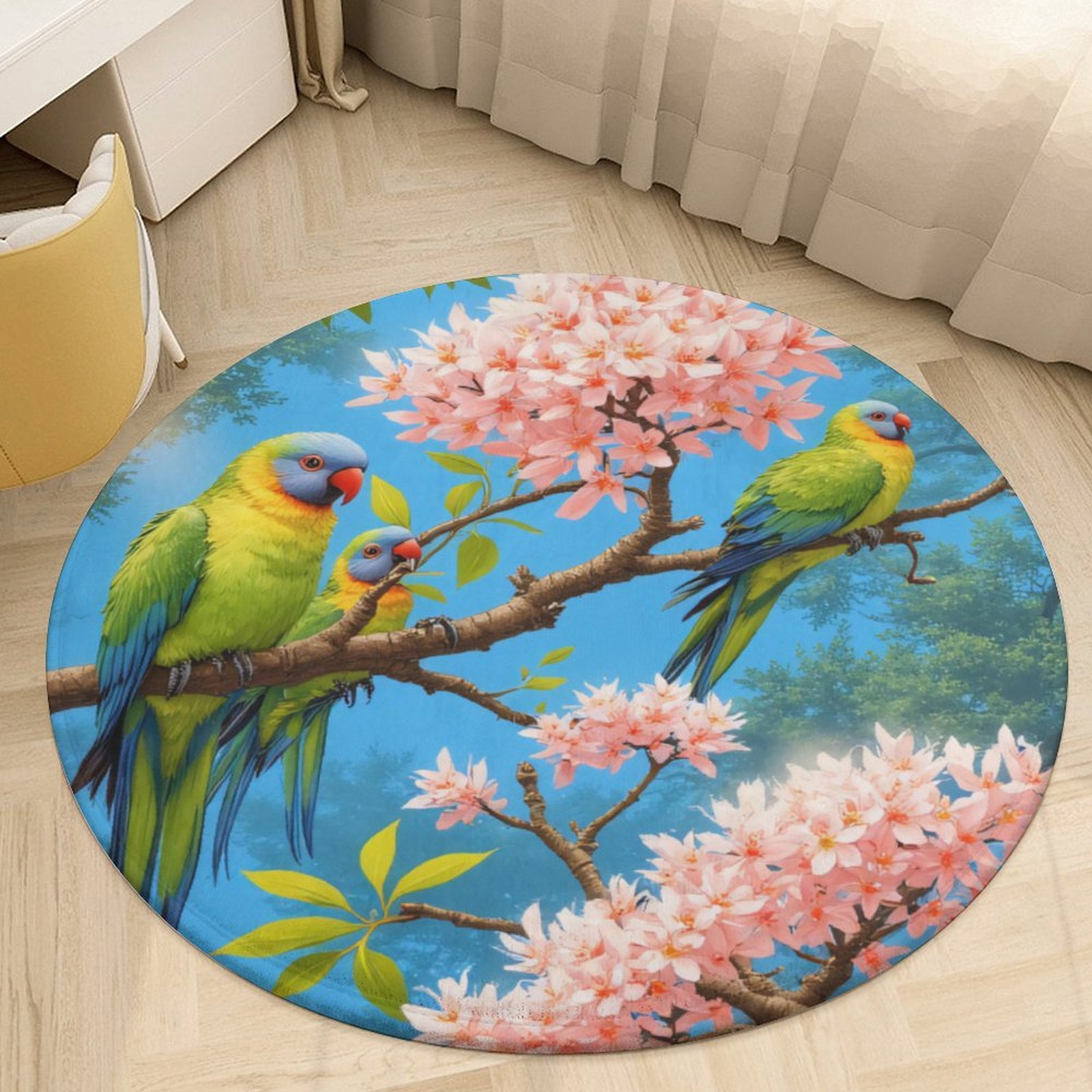 Tropical Birds in Blossom Tree Round Area Rugs for Bedroom Living Room ...