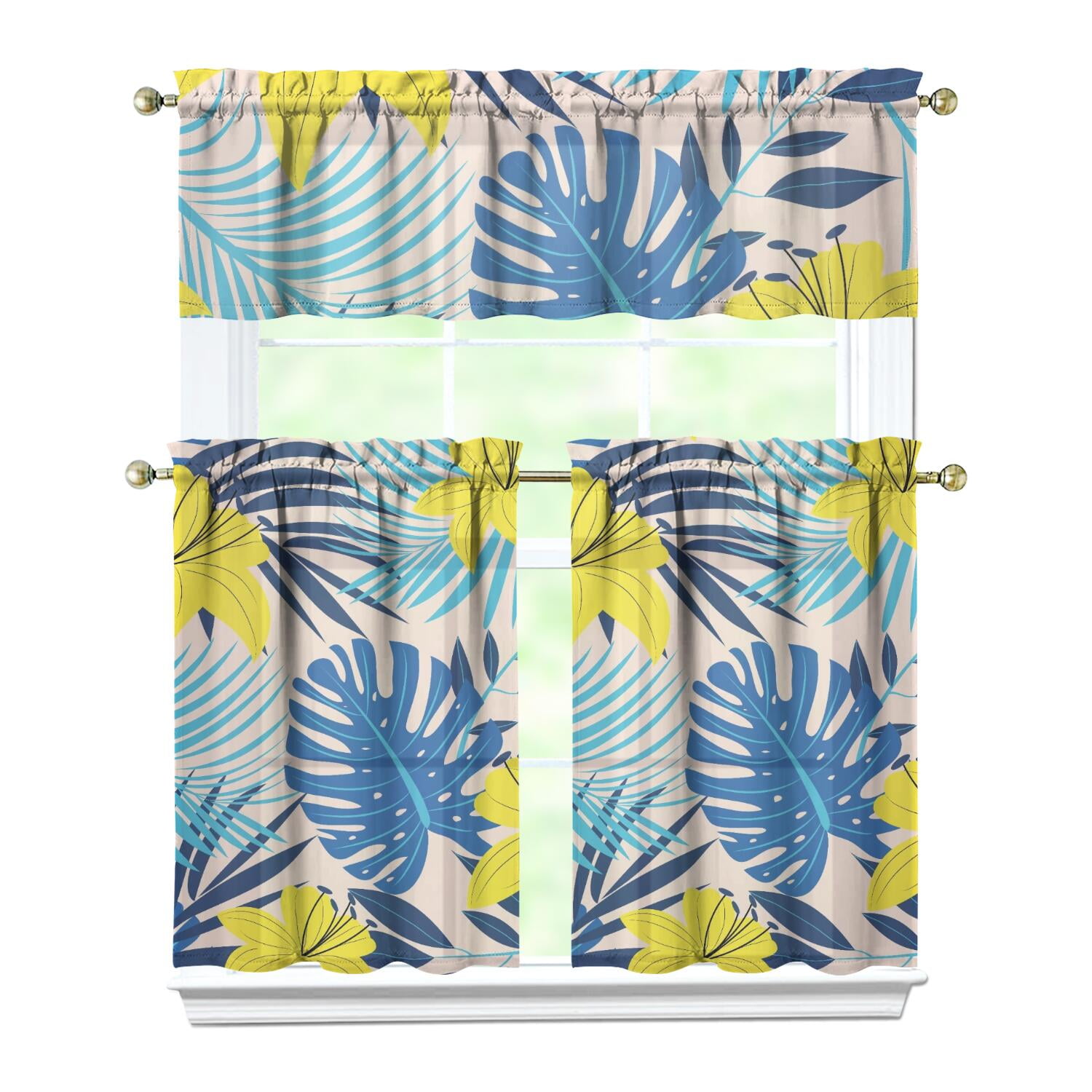 Tropical Bloom Hawaiian Plants Kitchen Curtains Set 27.5x36in Polyester ...