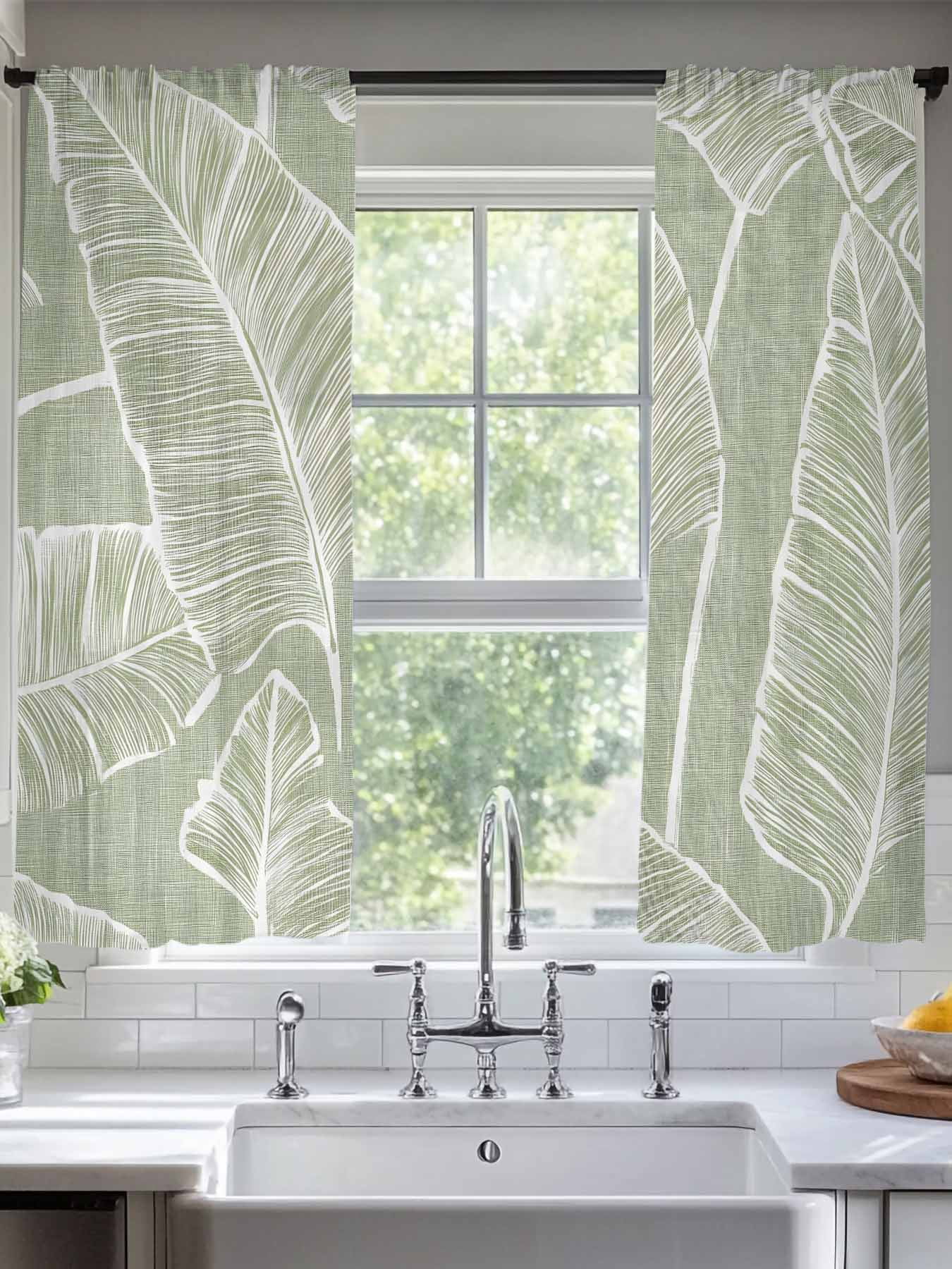 Tropical Bloom Silhouettes Sheer Curtains for Living Room Bedroom Green ...