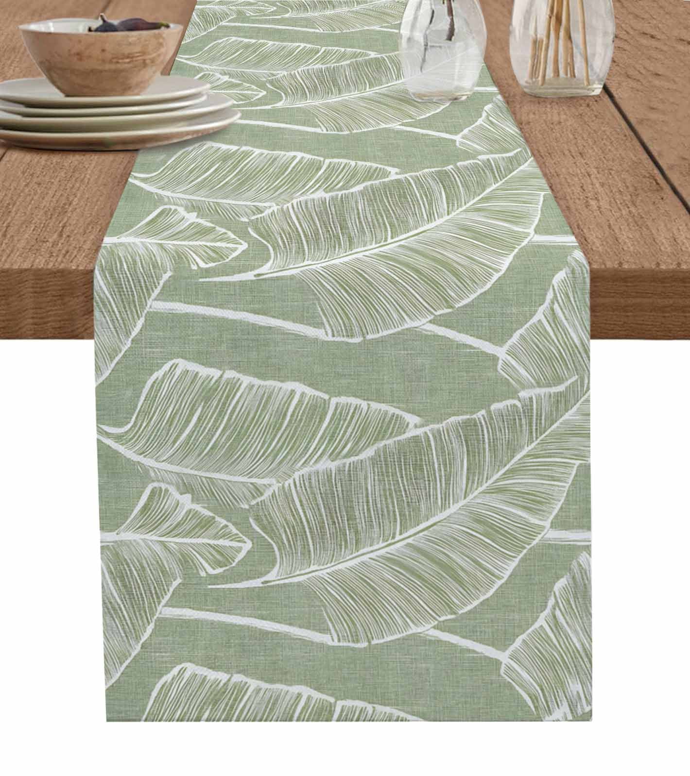 Tropical Bloom Silhouettes Table Runner 60 Inches, Green Palm Leaf Bed ...