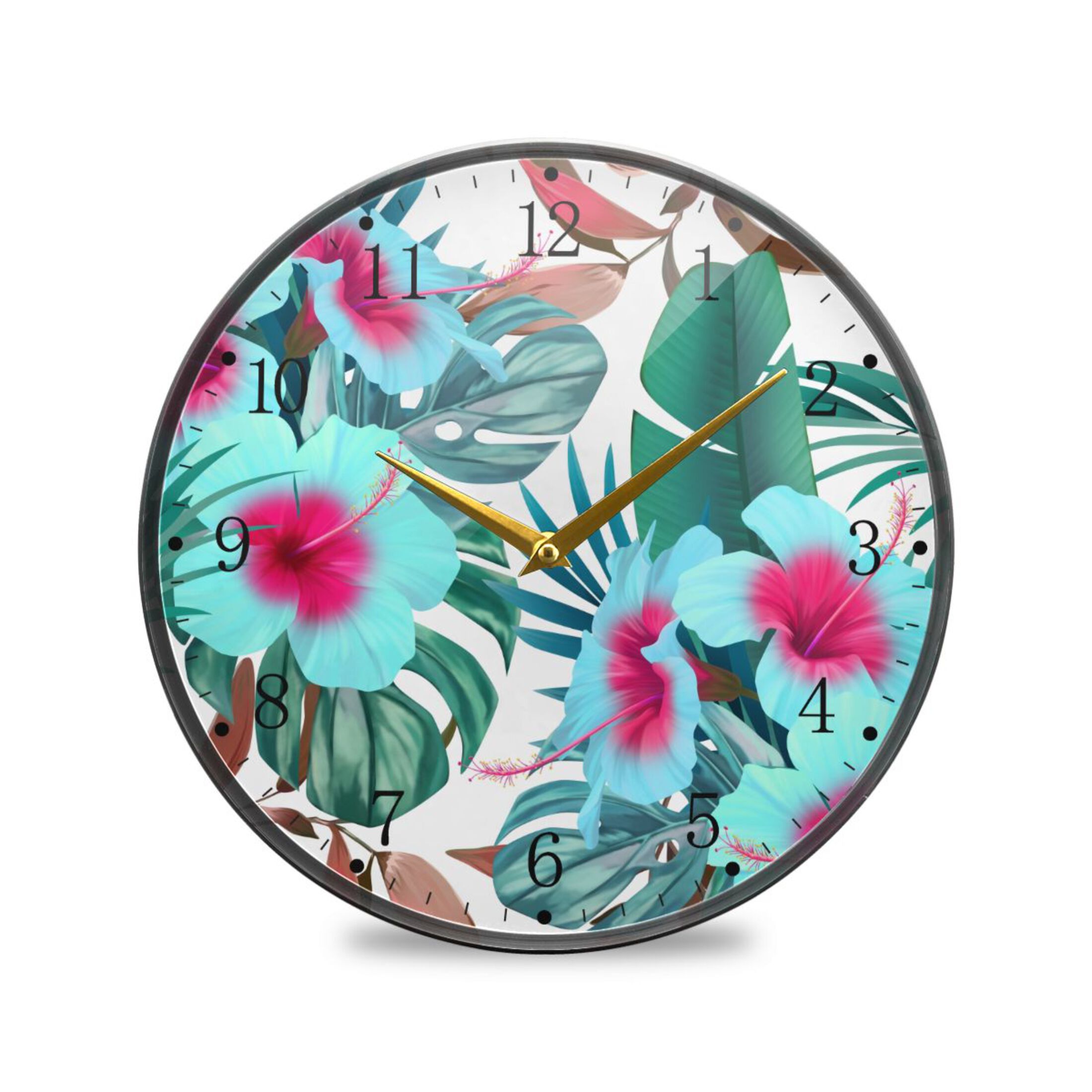 Tropical Blue Flower Hibiscus Acrylic Wall Clocks Quiet Round Clock ...