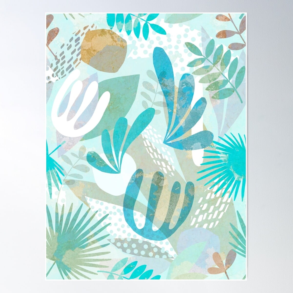 Tropical Boho Jungle Pattern - Aqua, Blue And Tan Poster Wall Art ...
