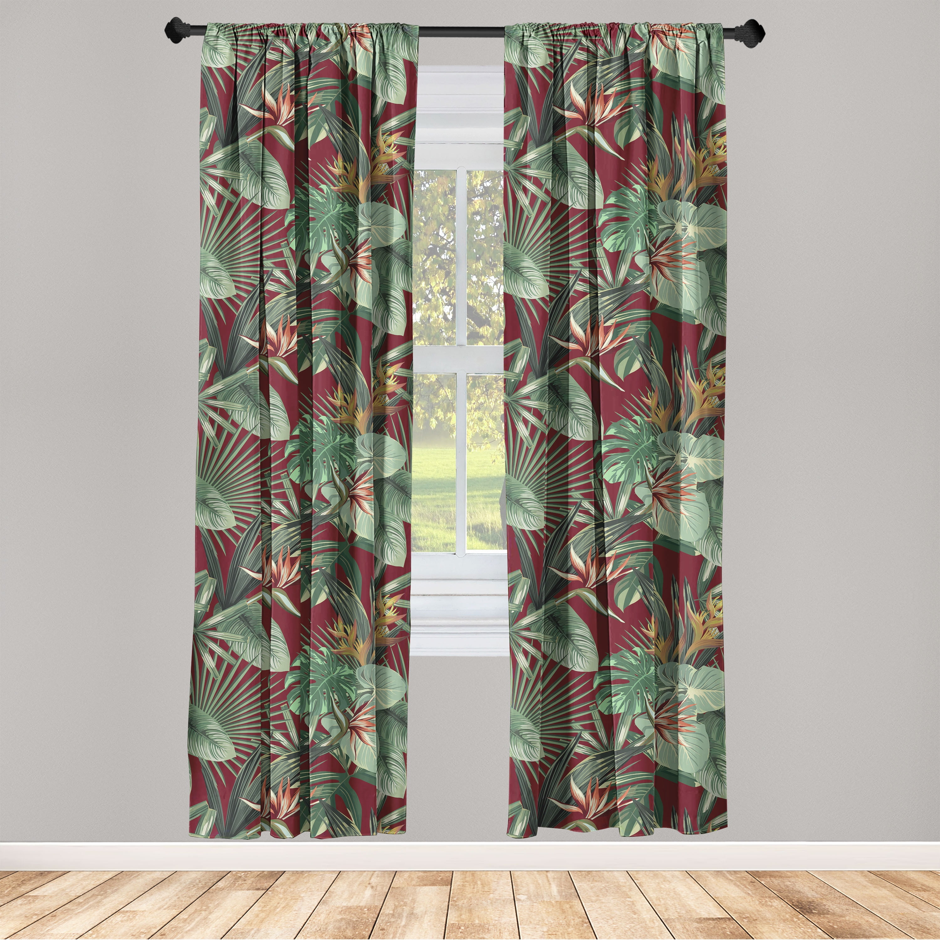 Tropical Boho Window Curtains, Wild Nature Inspired Exotic Palm Tree ...
