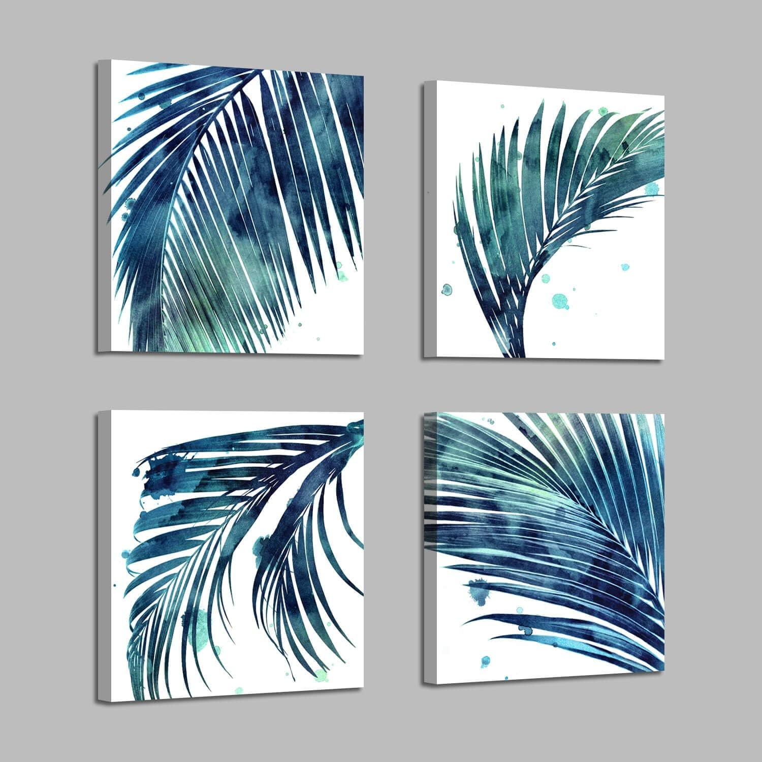 Tropical Botanical Leaves Wall Canvas: Artistic Style Watercolor Drip ...