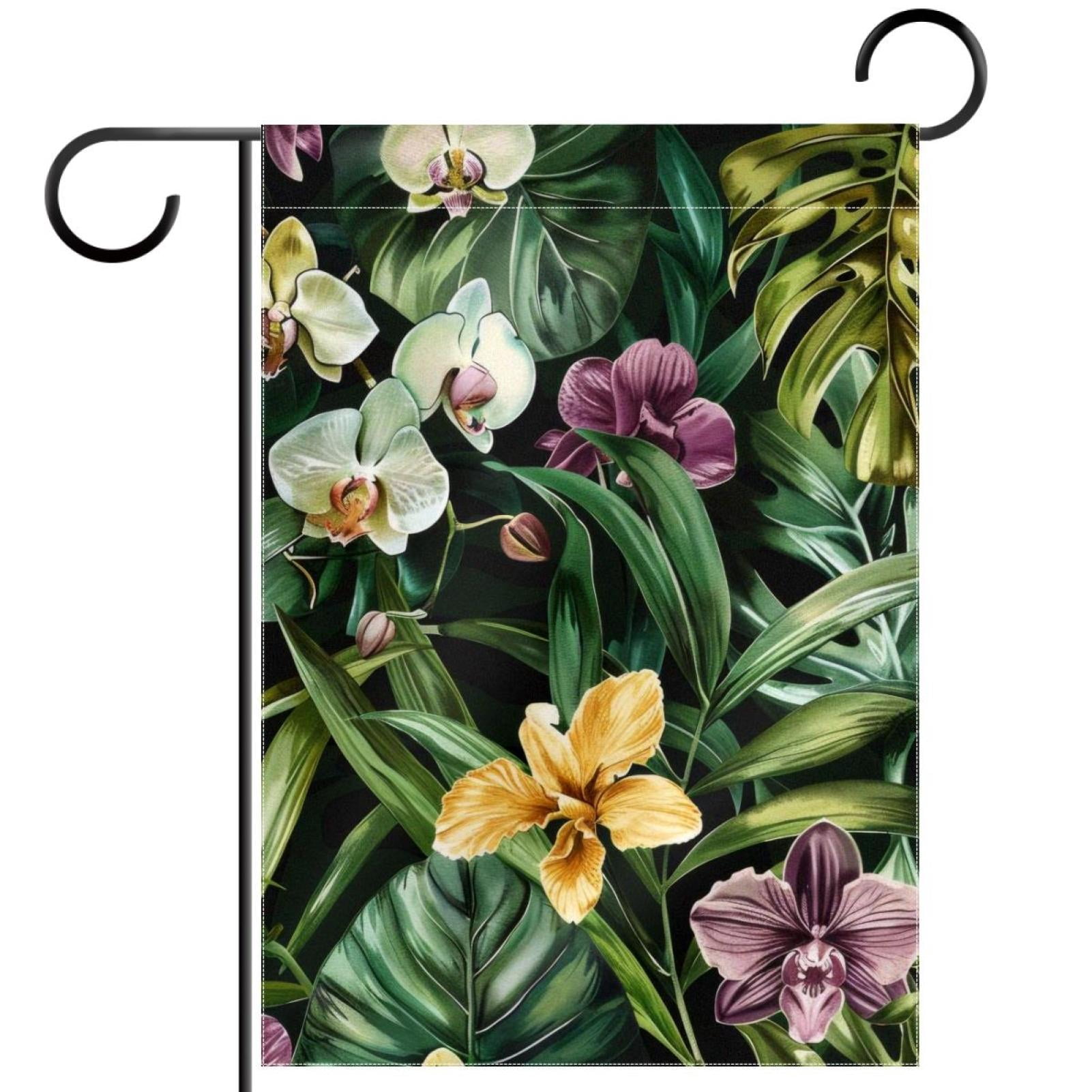 Tropical Botanical Pattern with Leaves and Orchids Decorative Garden ...