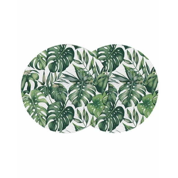 Tropical Botanical Round Table Placemats set of 2, Nature Palm Leaf ...