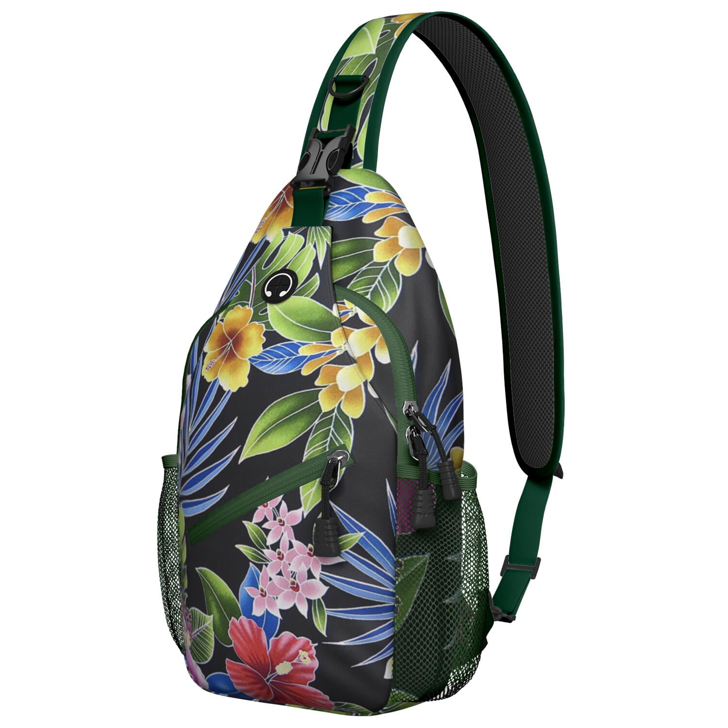 Tropical Botanical Sling Backpack for Travel, Hawaiian Floral Jungle ...
