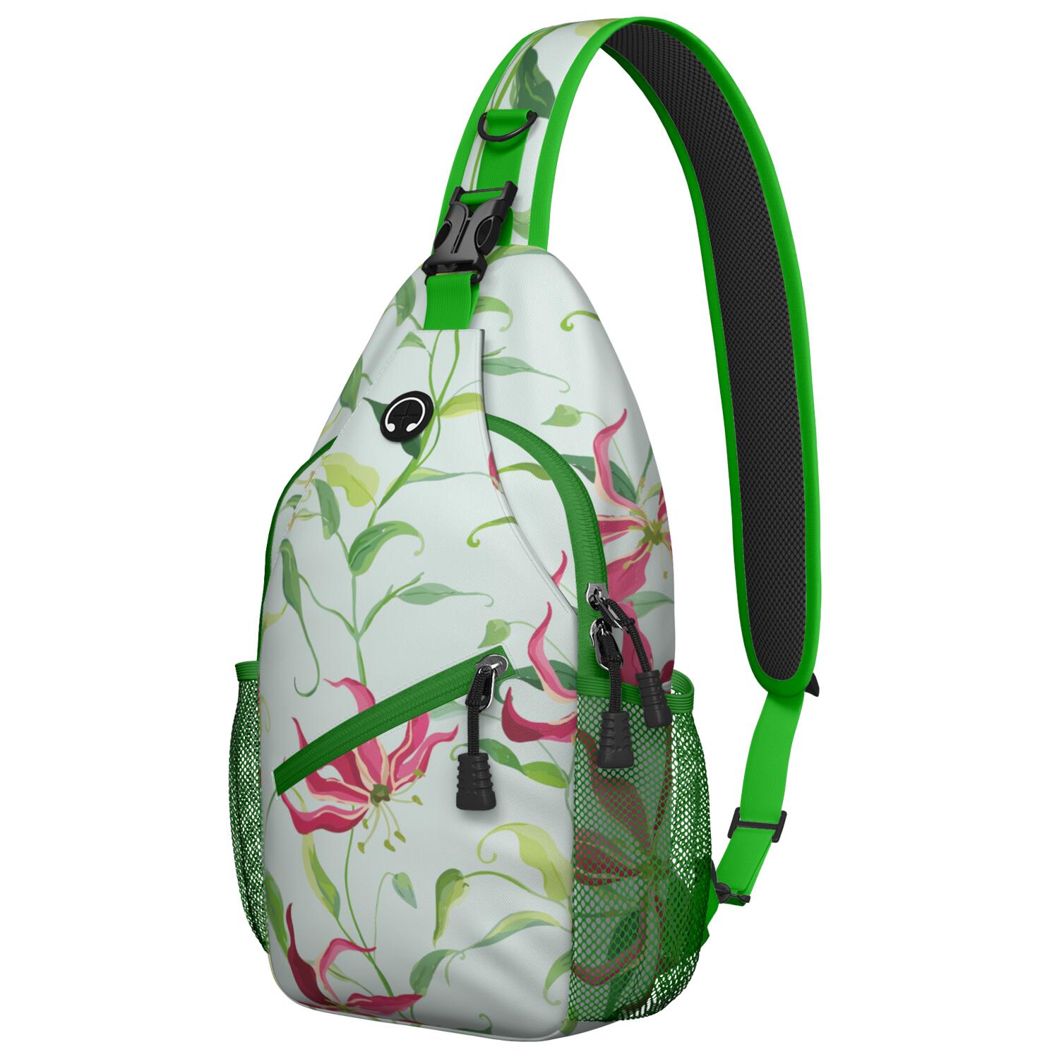 Tropical Botanical Sling Backpack for Travel, Hawaiian Floral Jungle ...