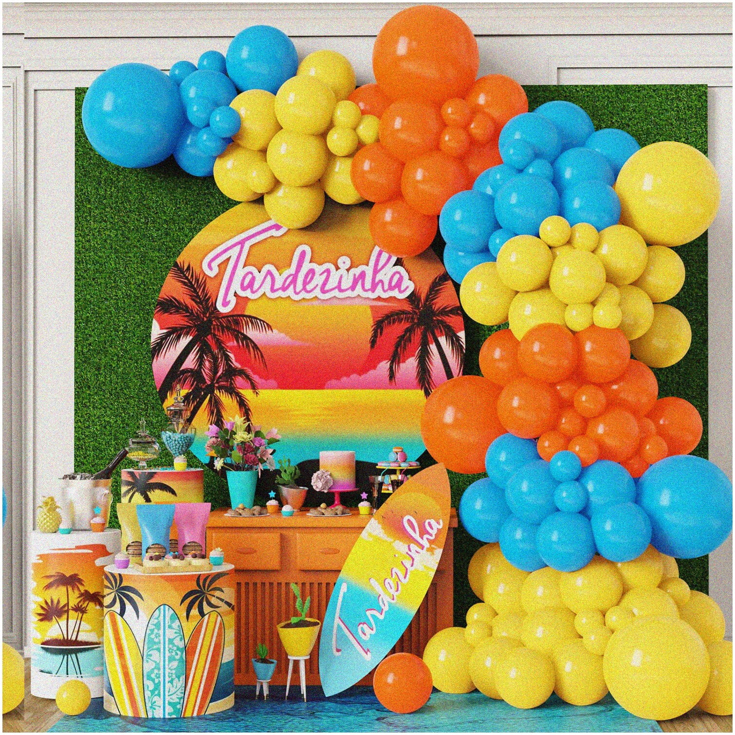Tropical Breeze Balloon Garland Kit - Vibrant Blue Yellow Orange ...