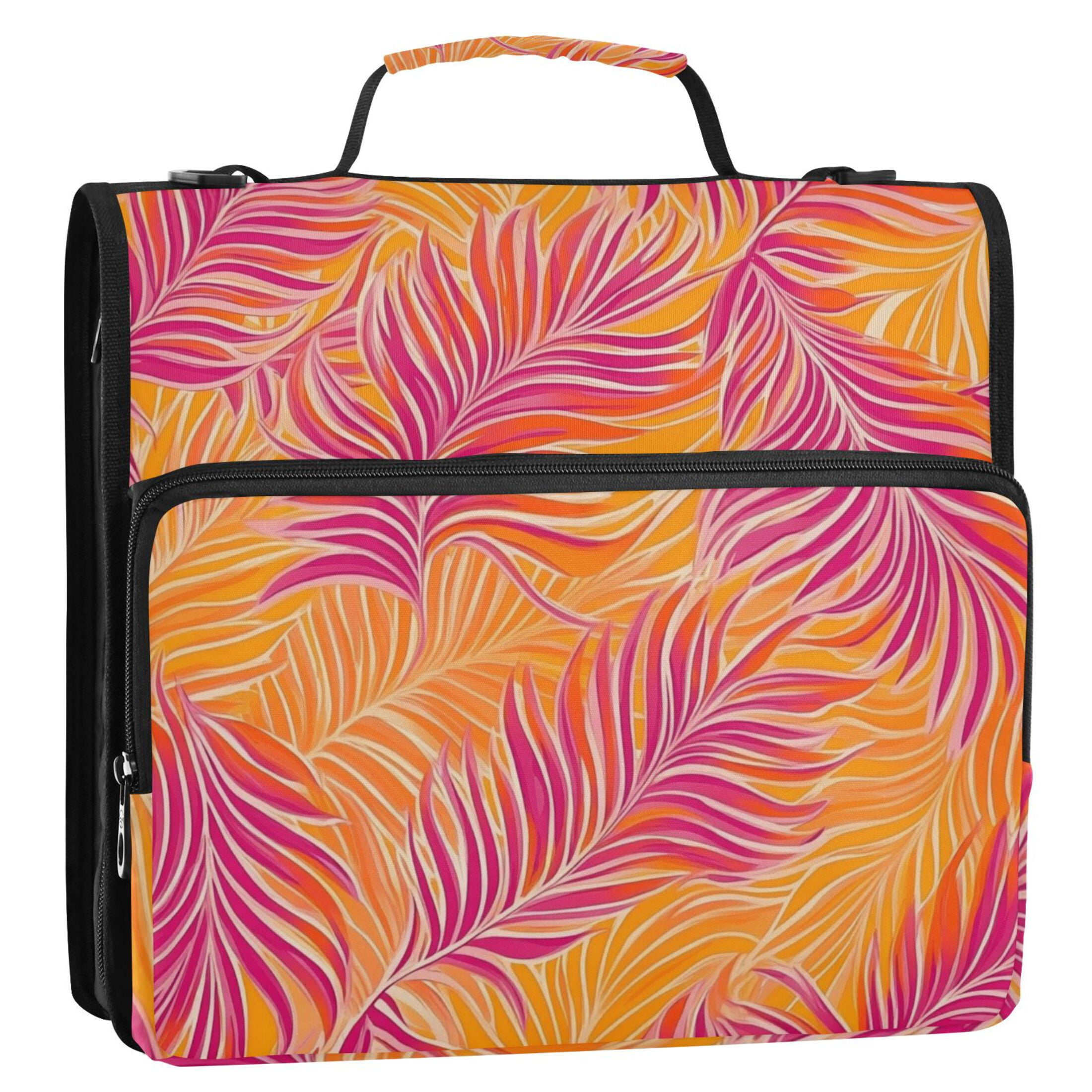 Tropical Bright Color Palm Tree Leaves Binder Bag with Shoulder Strap 3 ...