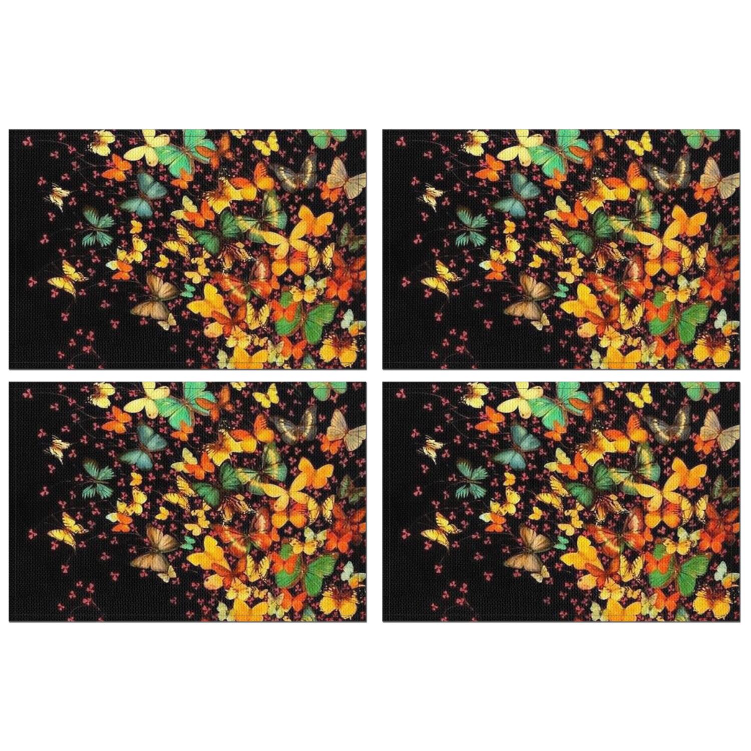 Tropical Butterfly Floral Artistic Pattern Heat Resistant Flax Table ...