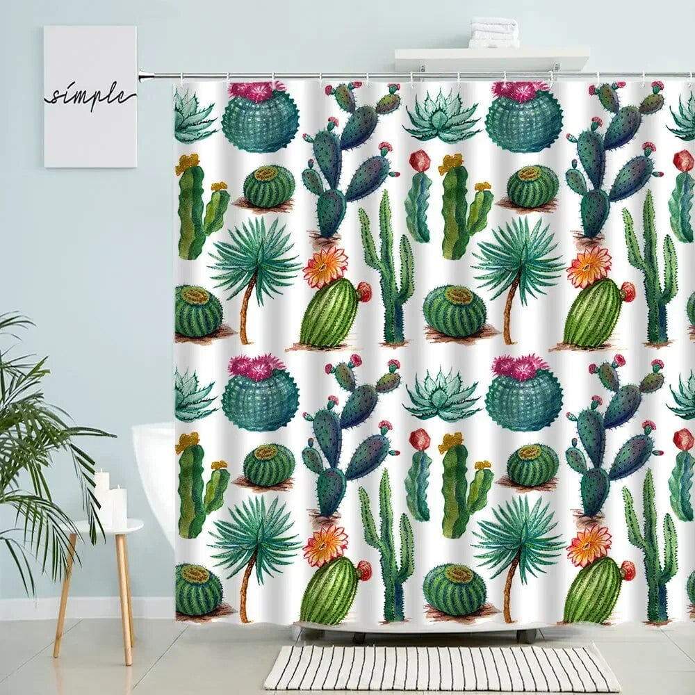 Tropical Cactus Shower Curtain Green Plant Leaf Flower European ...