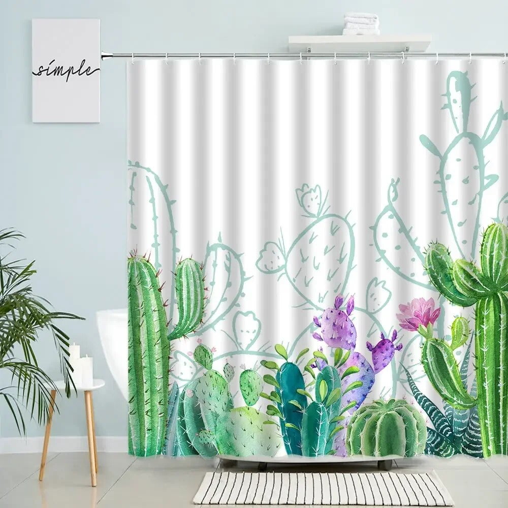 Tropical Cactus Shower Curtain Green Plant Leaf Flower European