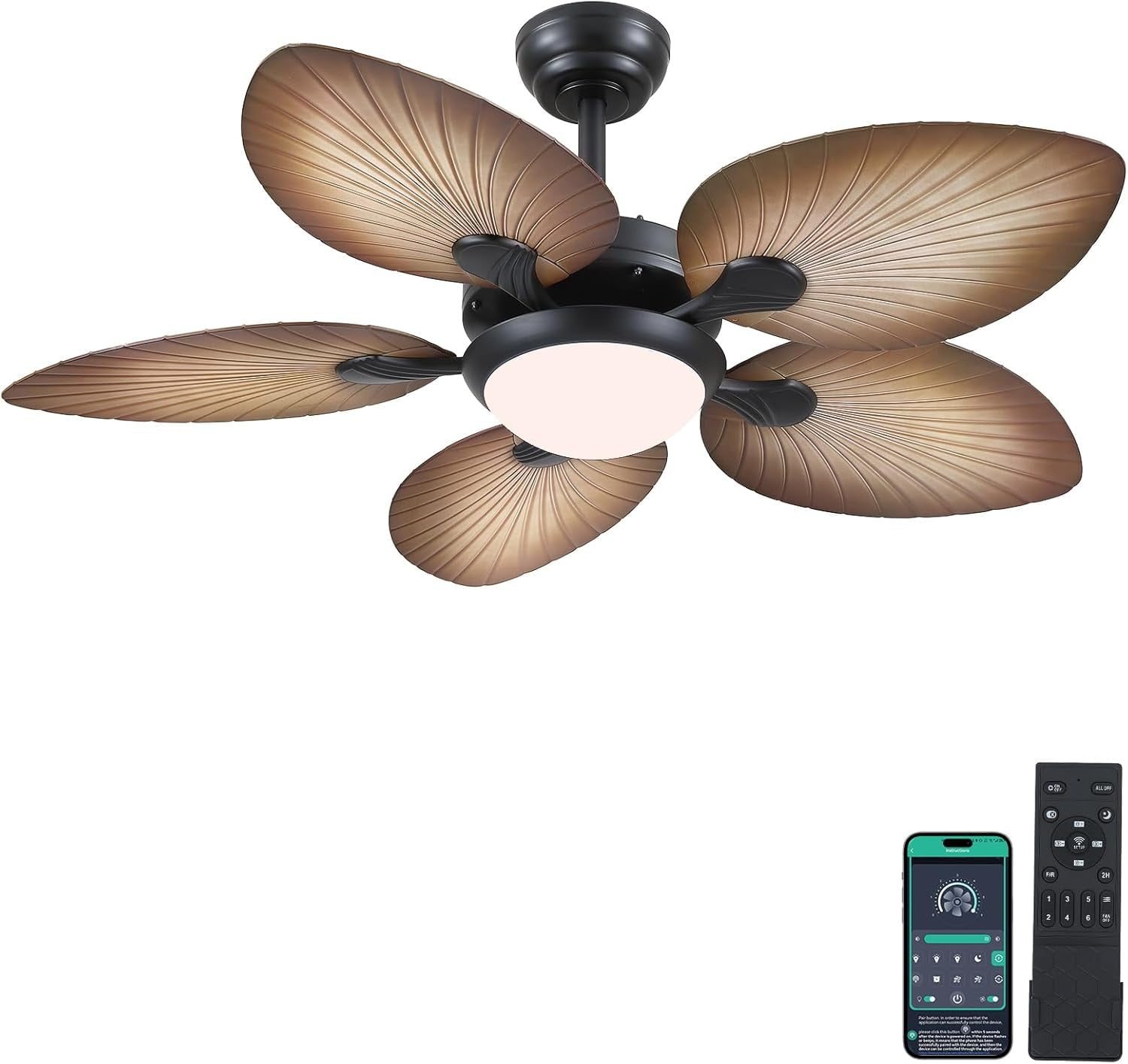 Tropical Ceiling Fans with Lights and Remote/APP Control, 44 Inch Palm ...