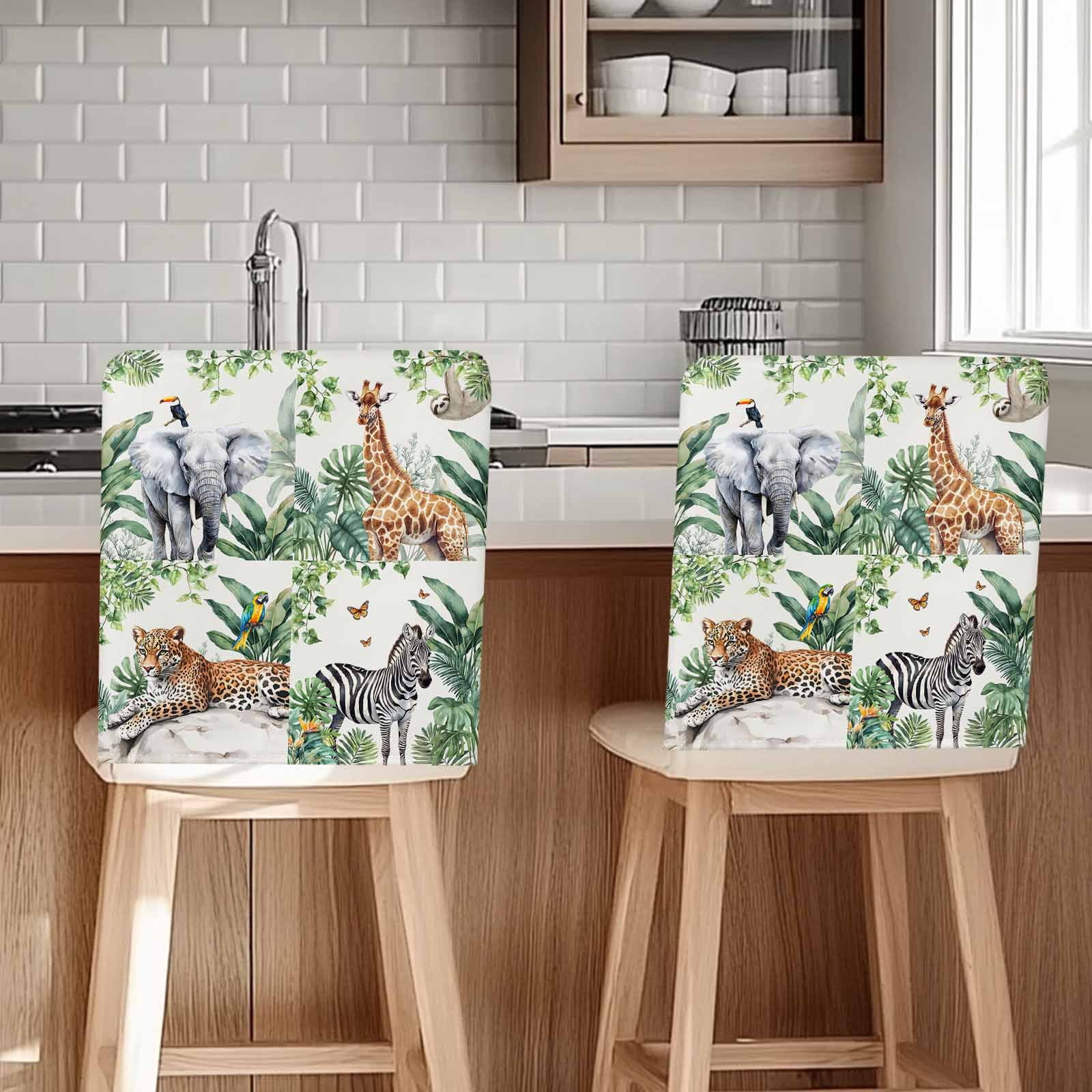 Tropical Chair Covers Set of 1 Elephant Giraffe Tiger Zebra Chair Back ...