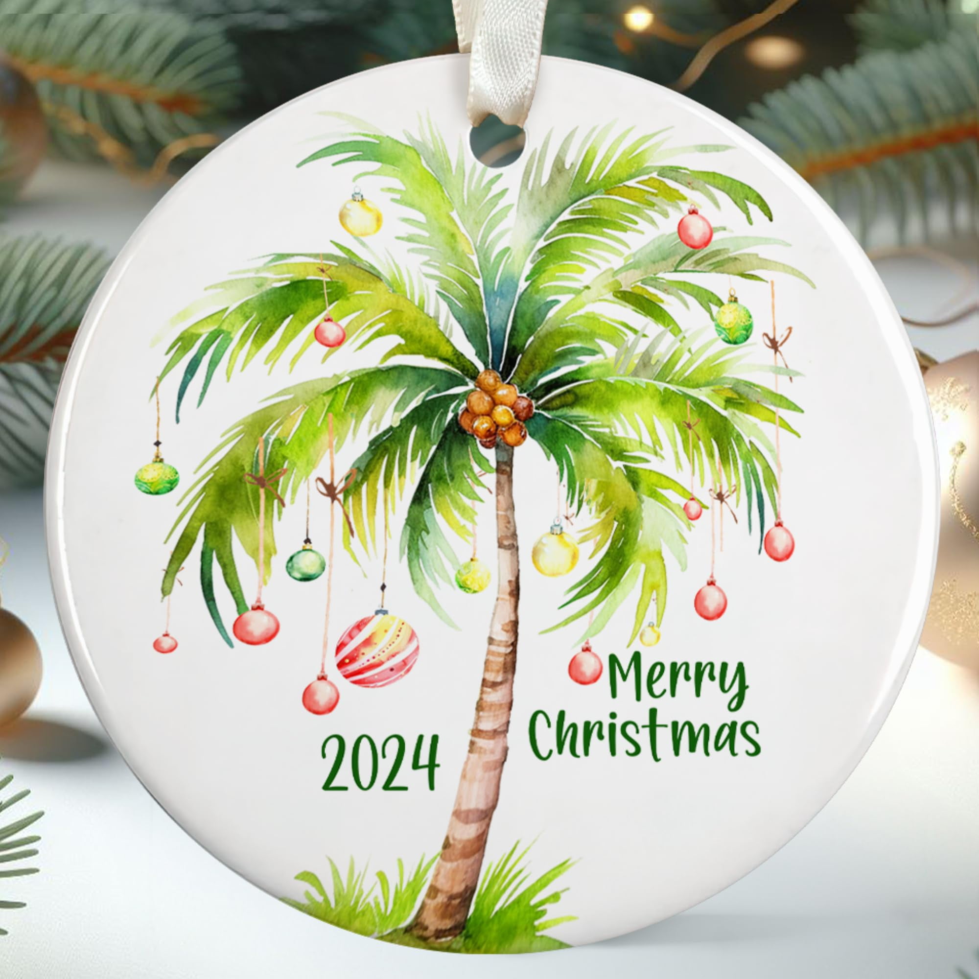 Tropical Christmas Palm Tree AIF4 Hanging Ornament - Palm Tree Ornament ...