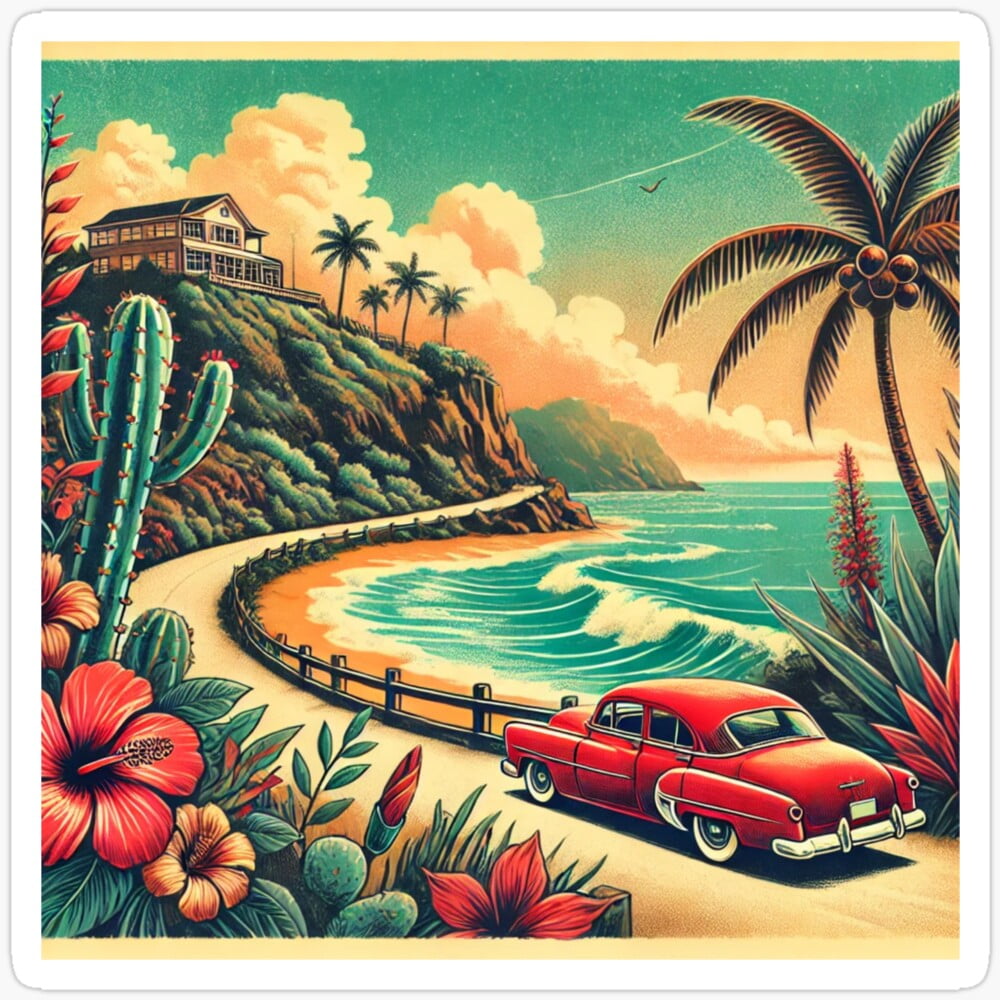 Tropical Coastal Drive Stickerphone Decal Water Bottle Stickers, Vinyl ...
