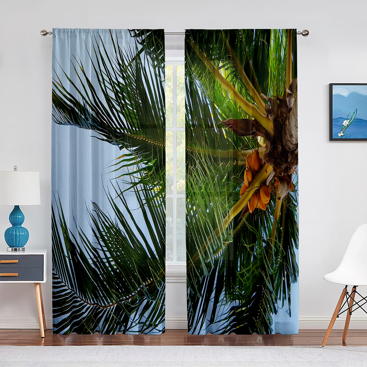 Tropical Coastal Palm Trees Summer Ocean Landscape Tulle Curtains for ...