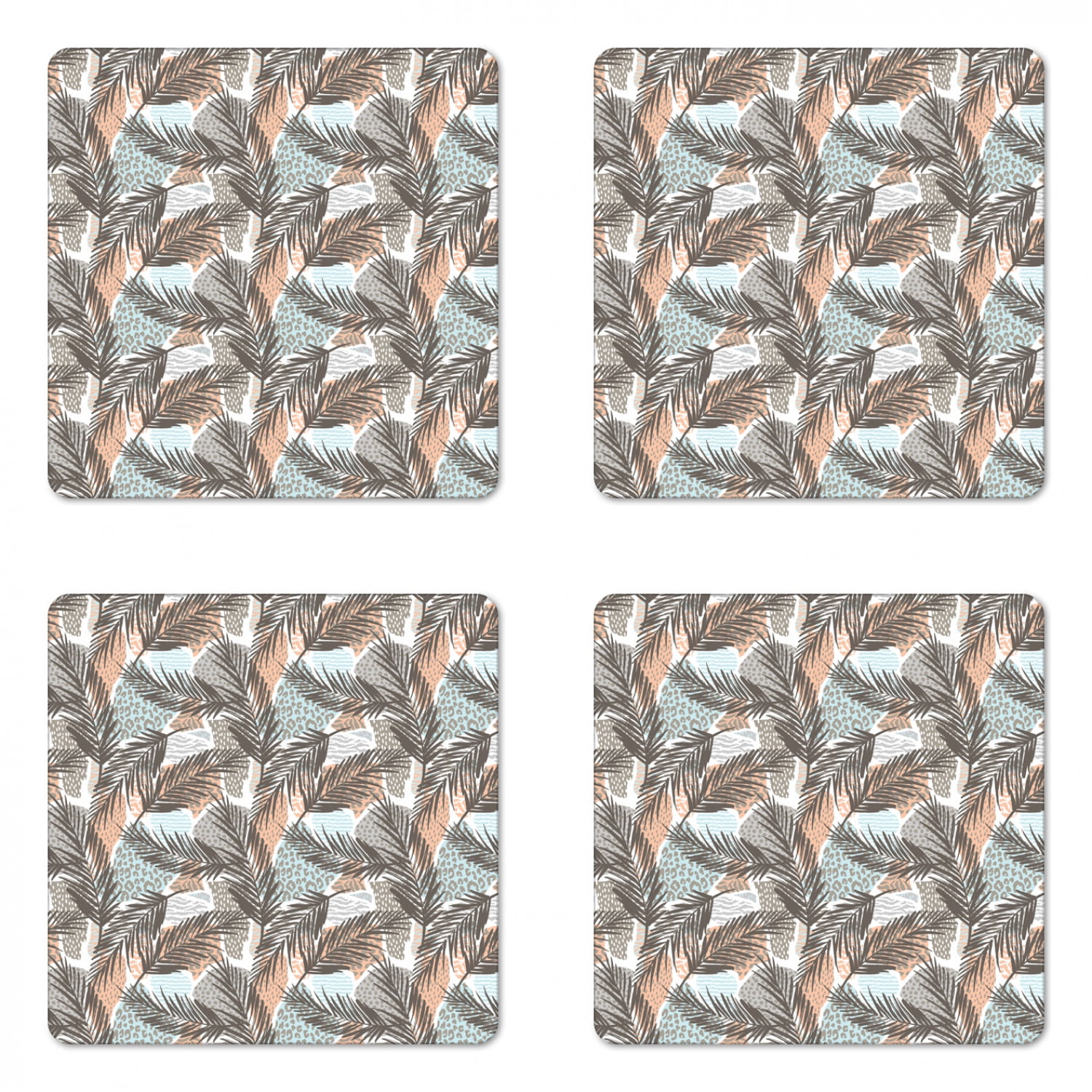 Tropical Coaster Set of 4, Abstract Design Pastel Tone Hawaiian Style ...