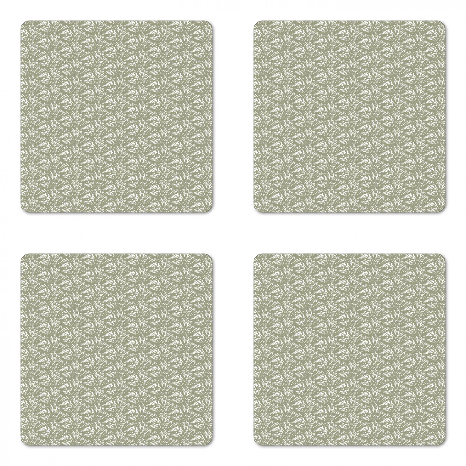 Tropical Coaster Set of 4, Abstract Natural Pattern with Banana Leaf ...