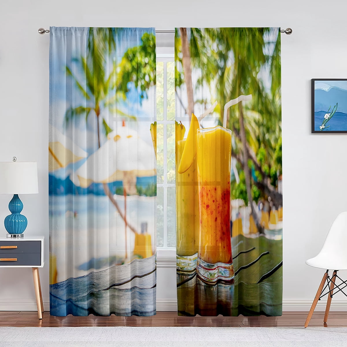 Tropical Cocktail Coconut Close Up Beach Sheer Curtain Living Room ...