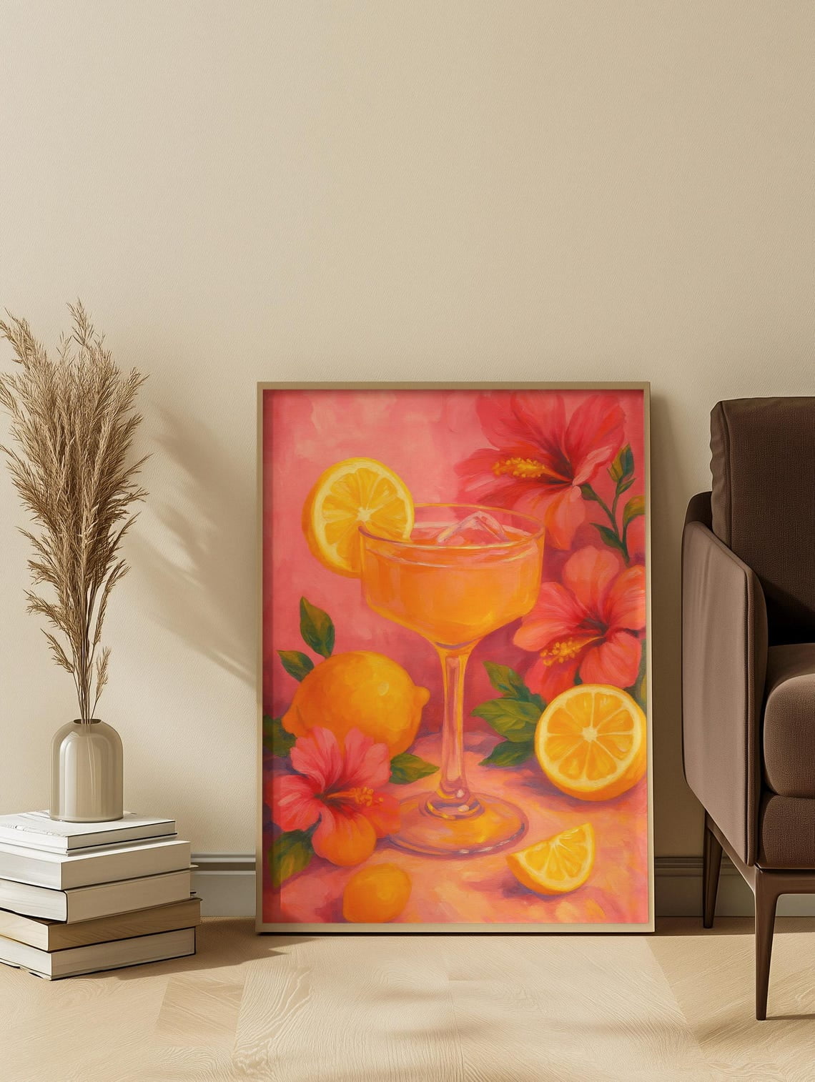 Tropical Cocktail Poster: Hibiscus & Lemon, Summer Bar Art, Unframed ...