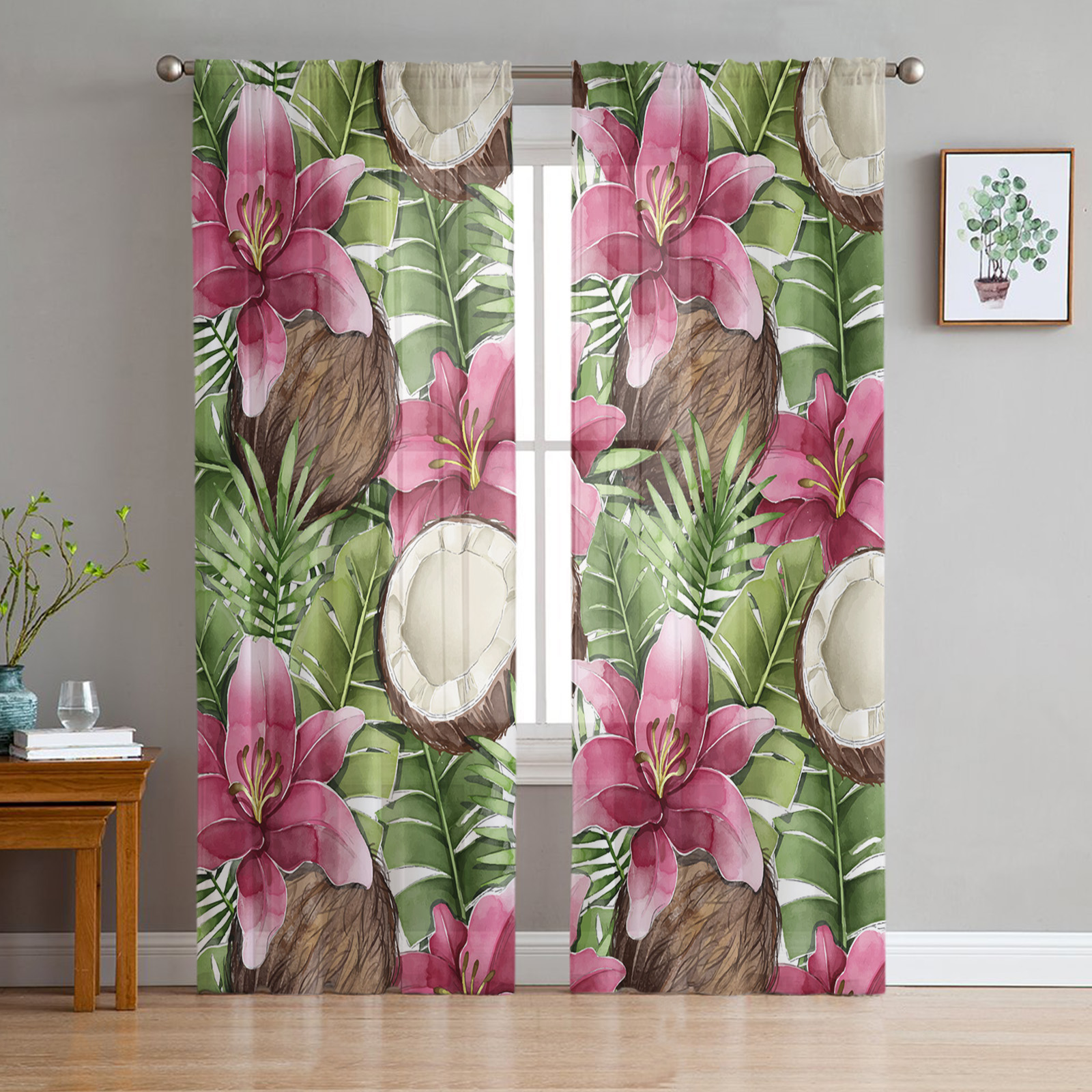 Tropical Coconut Palm Leaf Sheer Curtains for Living Room ration Window ...