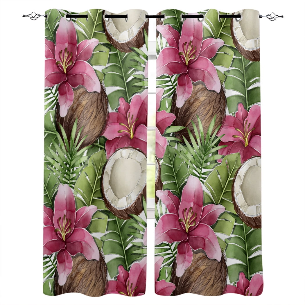 Tropical Coconut Palm Leaf Window Curtains Living Room Kitchen Curtains ...