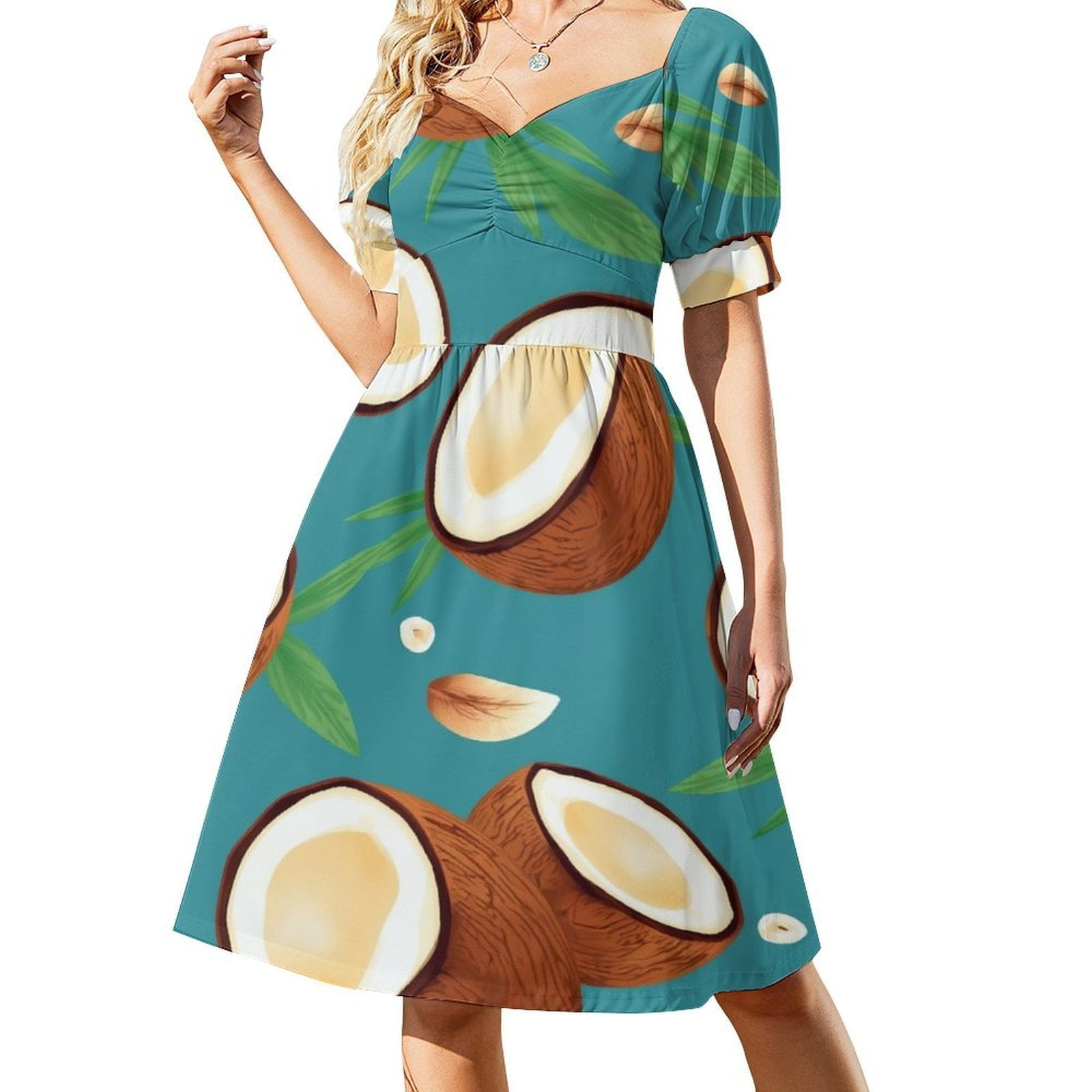 Tropical Coconut Pattern Short Sleeved Dress Bridesmaid Dress Woman ...