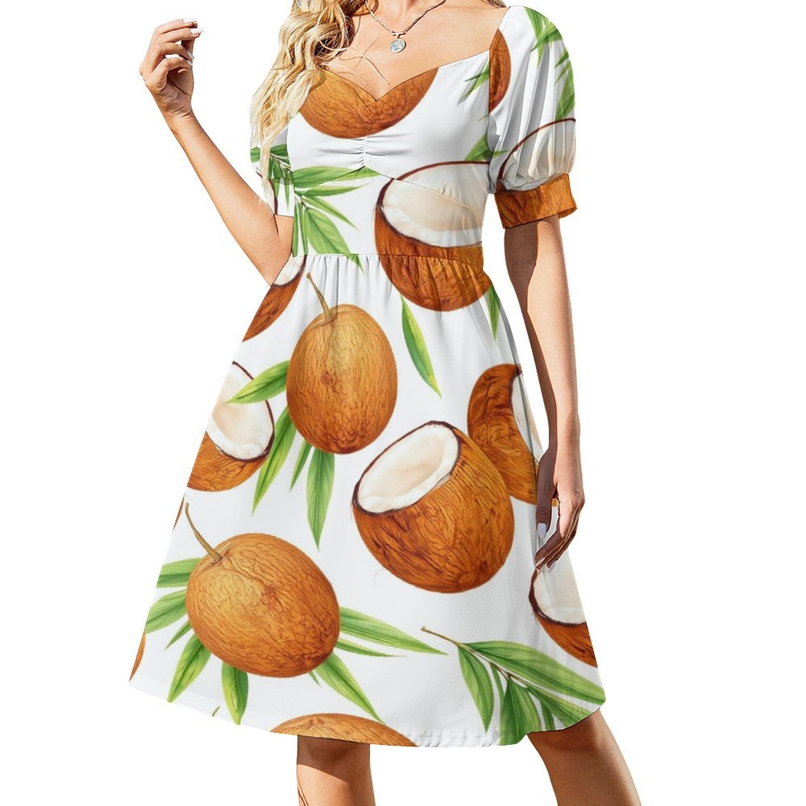 Tropical Coconut Pattern Short Sleeved Dress Bridesmaid Dress Woman ...