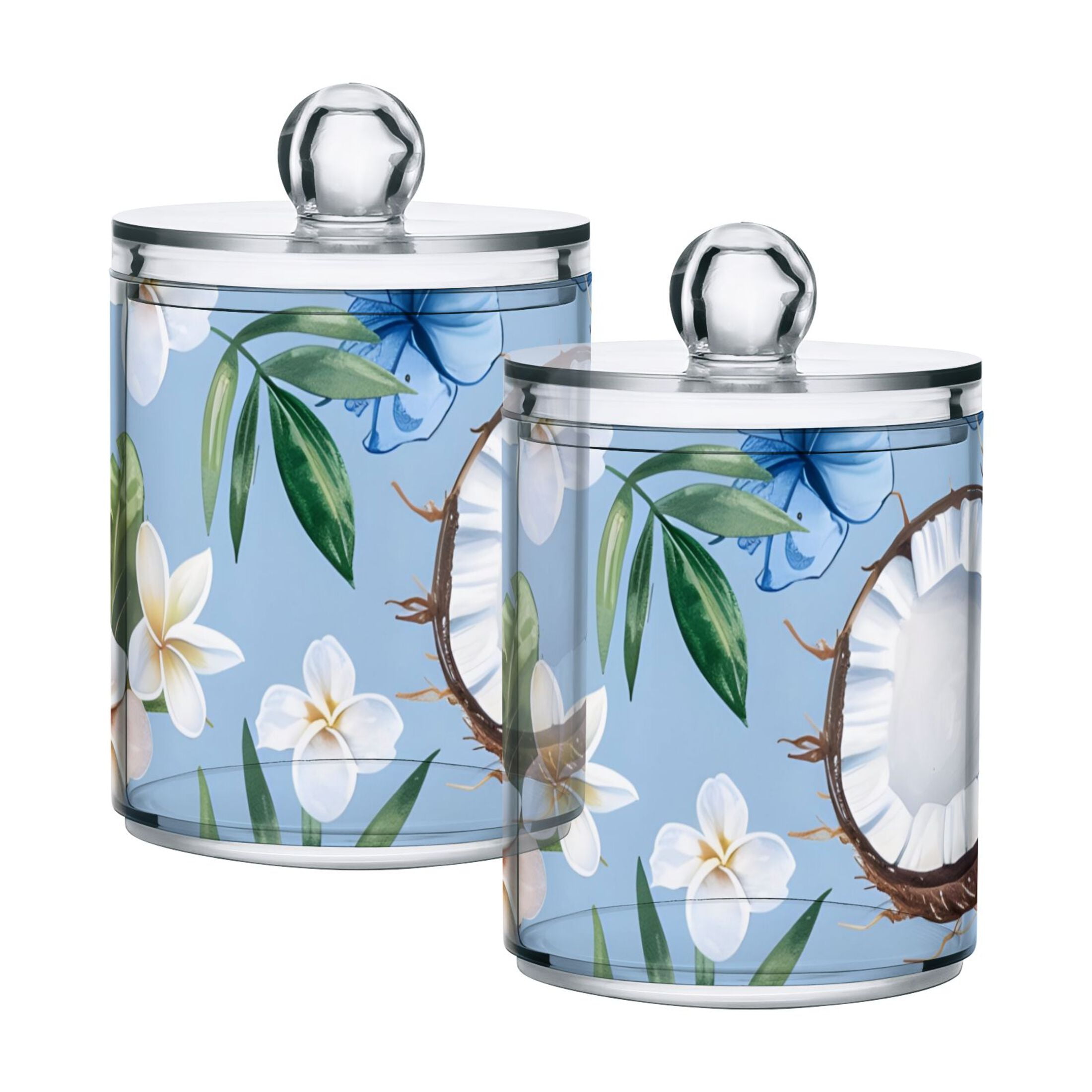 Tropical Coconuts Flowers Leaves Translucent Plastic Cans Storage ...