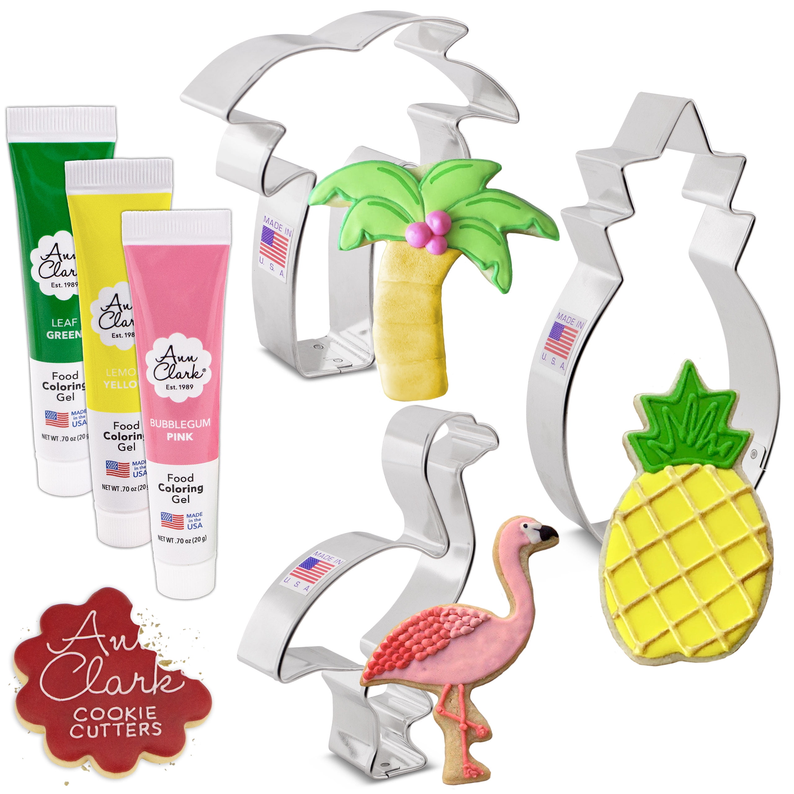 Tropical Cookie Cutters and Food Coloring Gel 6-Piece Set, Made in USA ...