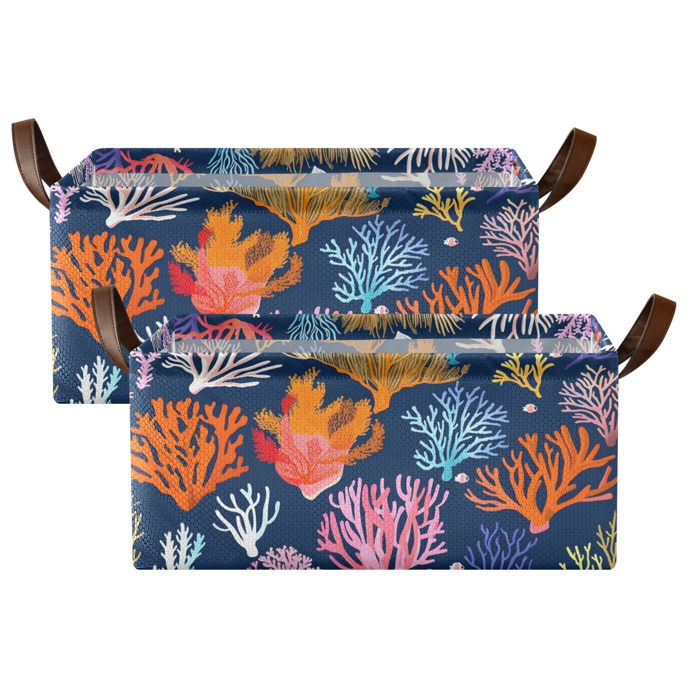 Tropical Coral and Fish 2 Pcs Collapsible Storage Bins Fabric Shelf ...