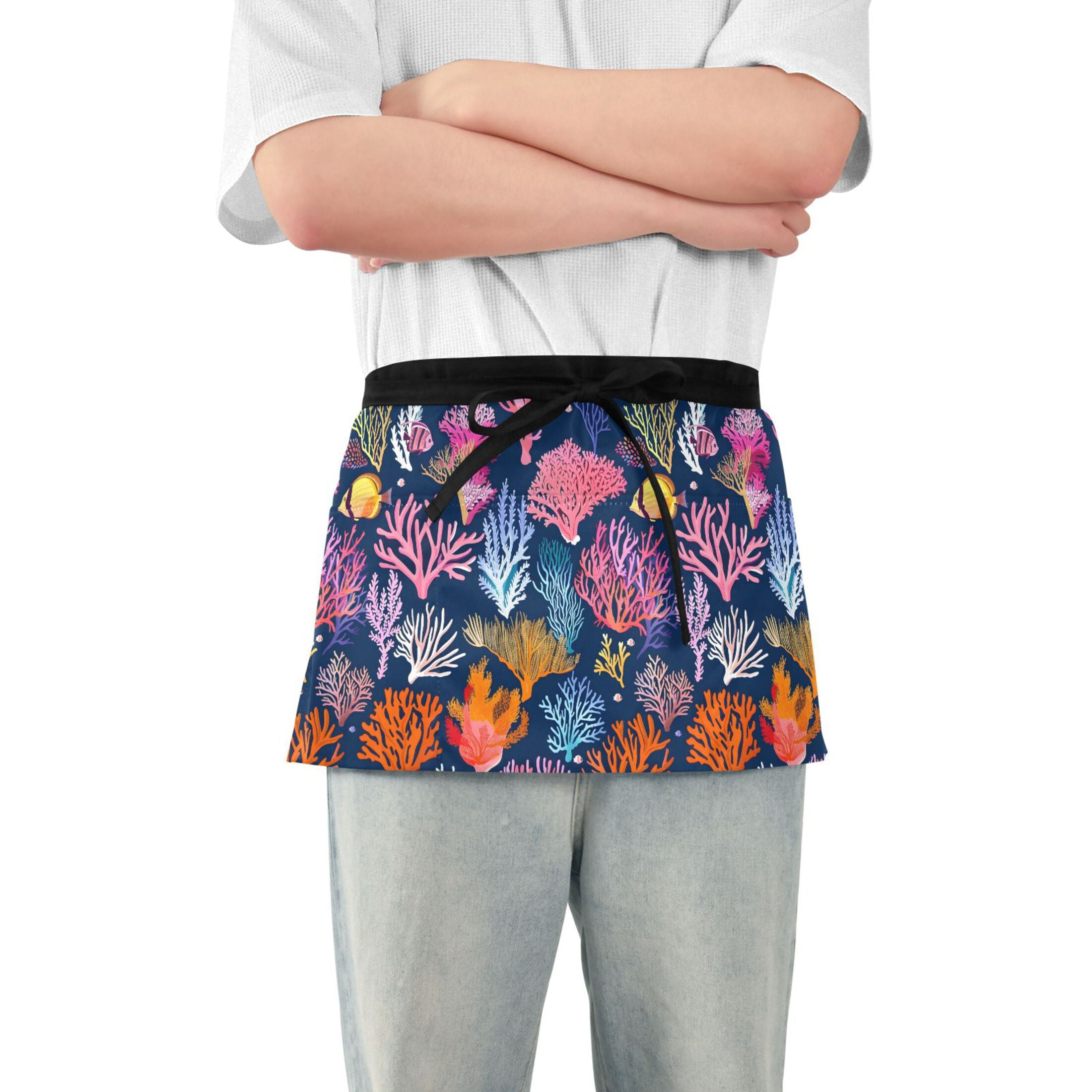 Tropical Coral and Fish Server Apron with 3 Pockets Waterproof Waitress ...