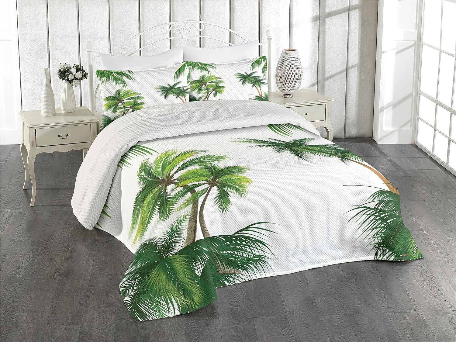 Tropical Coverlet, Coconut Palm Tree Nature Paradise Plants Foliage ...