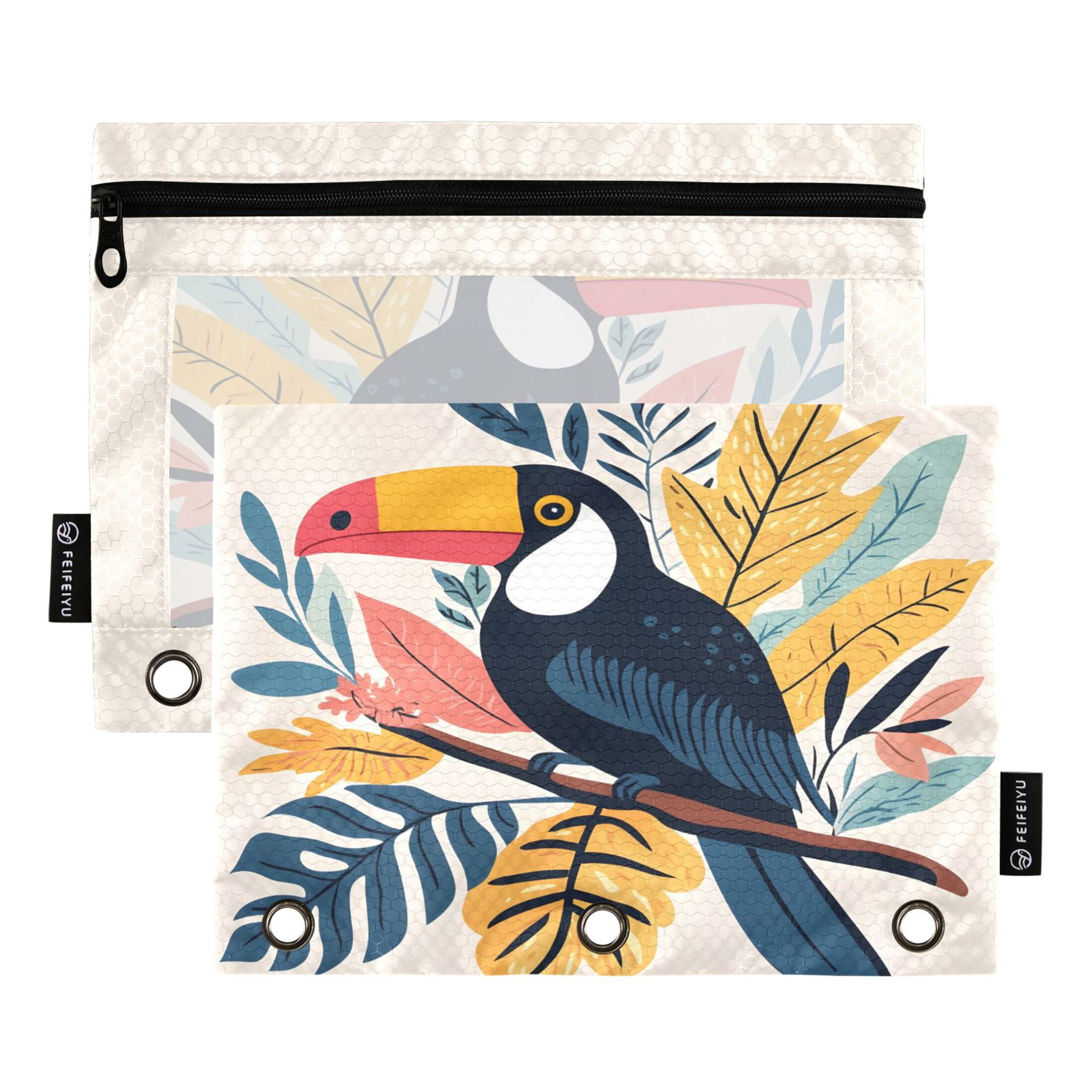 Tropical Crow and Leaf 2 Pack Pencil Pouch for 3 Ring Binder Smooth ...