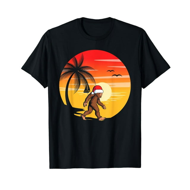 Tropical Cryptid Santa Claus Christmas In July Bigfoot Black T-Shirt ...