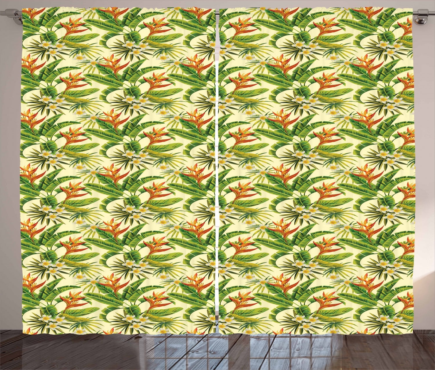 Ambesonne Tropical Curtains 2 Panel Set, Exoitc Plumeria Blooms, 108" x ...