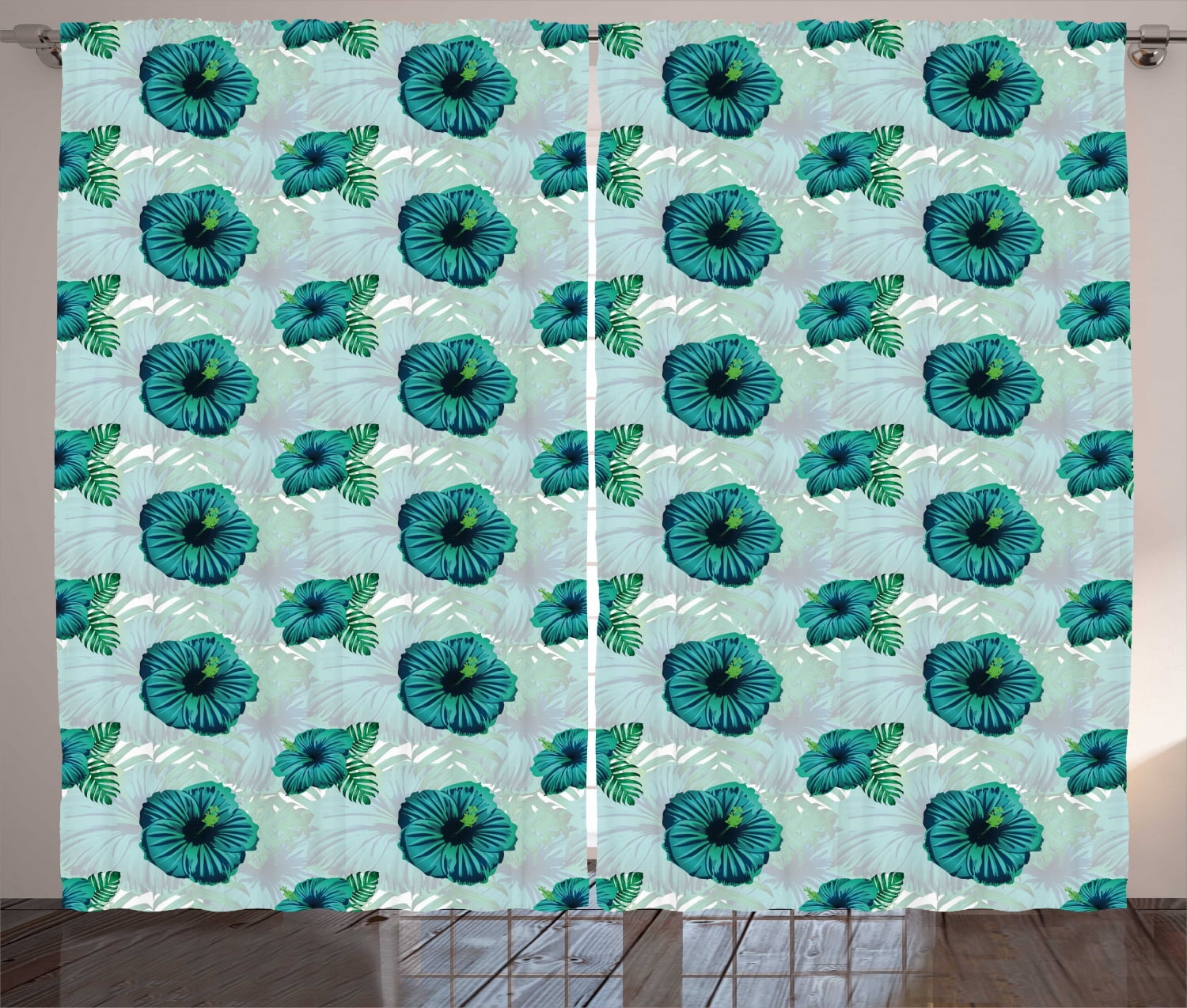 Ambesonne Tropical Curtains 2 Panel Set, Hawaiian Jungle Hibiscus, 108 ...