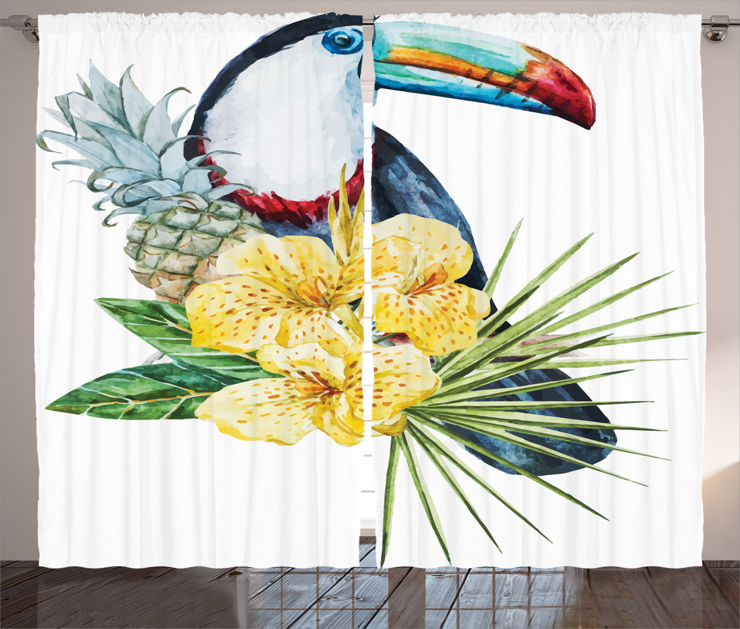 Ambesonne Tropical Curtains 2 Panel Set, Toucan Bird Exotic, 108" x 90 ...