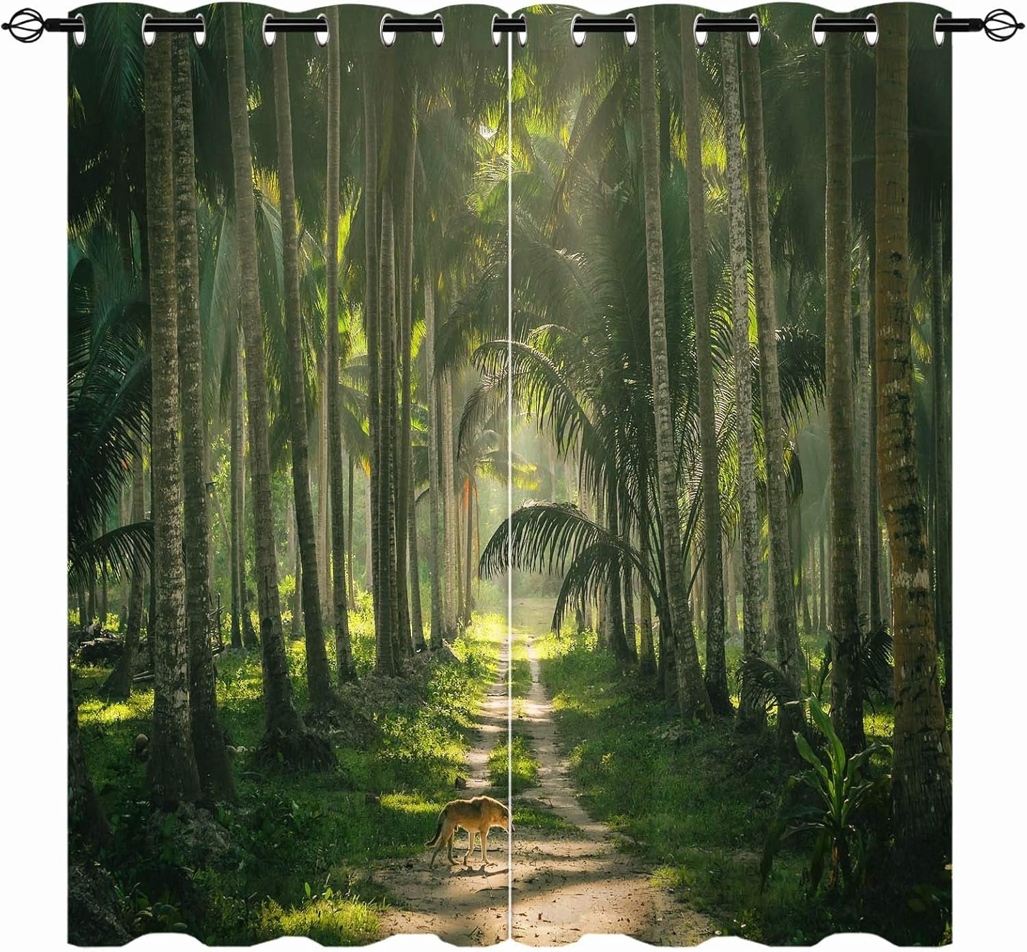 Tropical Curtains, Forest Woodland Nature Green Plant Palm Trees ...