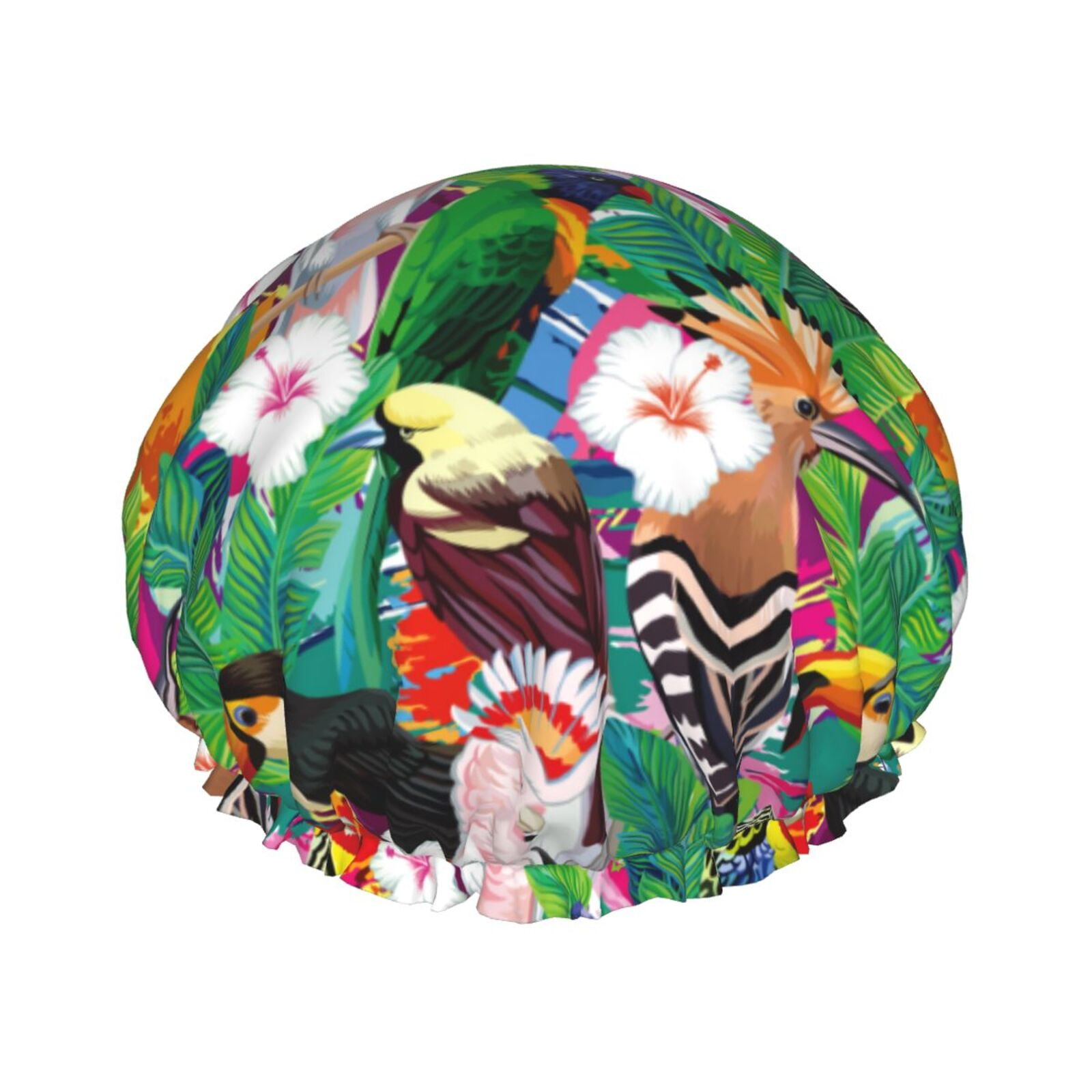 Tropical Cute Parrot Toucan Plant Shower Cap for Women, Double ...
