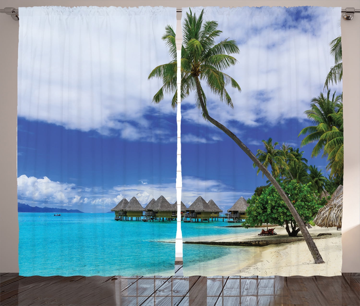 Ambesonne Tropical Curtains 2 Panel Set, Island Pasific Ocean, 108" x ...