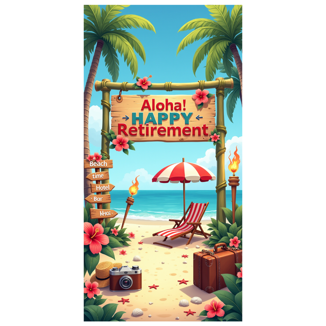 Tropical Decor Happy Retirement Beach Banner Hawaiian Theme Flower ...