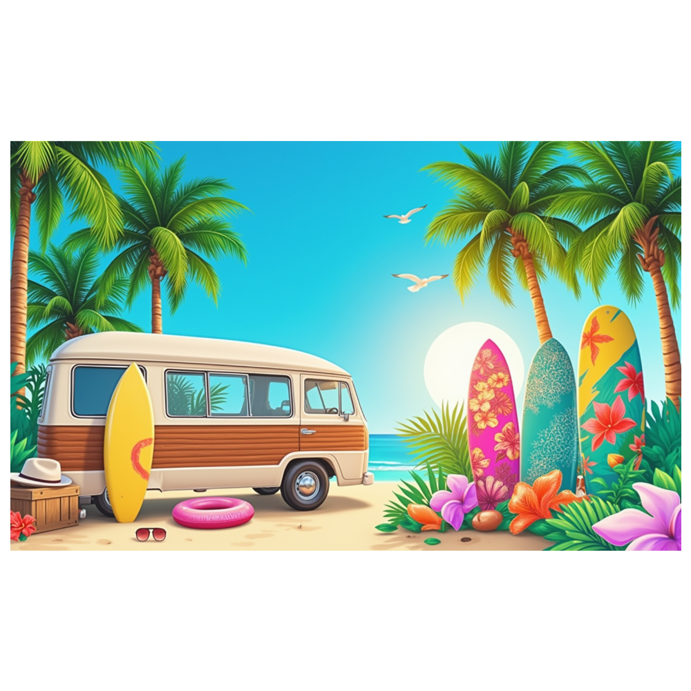 Tropical Design Beach Banner Surfboard Vacation Van for Summer Party ...