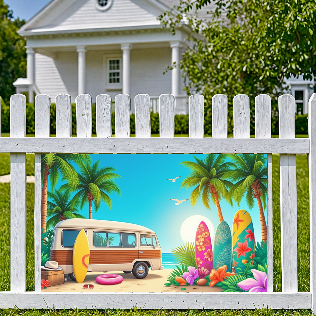 Tropical Design Beach Banner Surfboard Vacation Van for Summer Party ...
