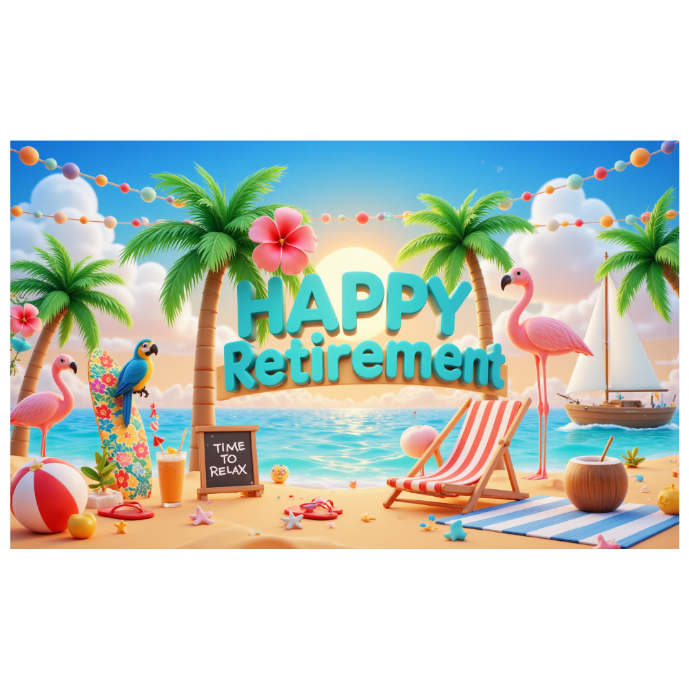 Tropical Design Happy Retirement Beach Banner Decorative Theme Holiday ...